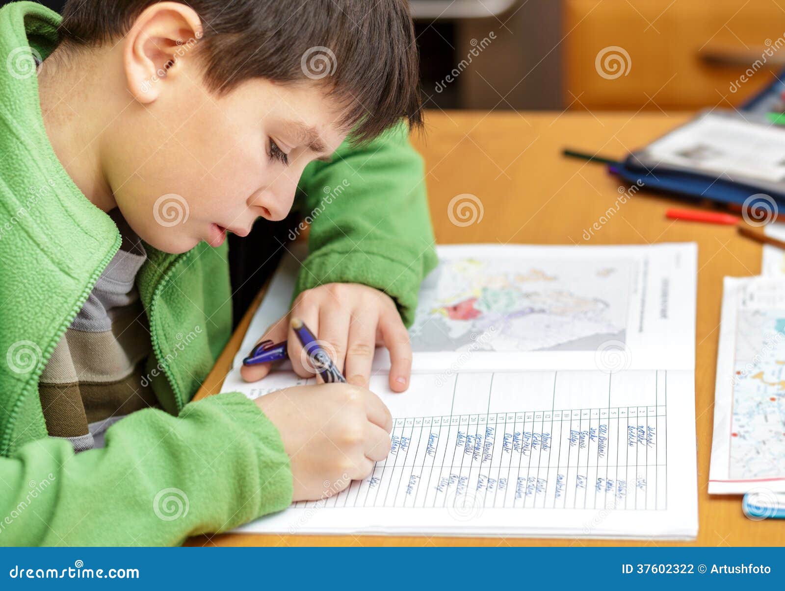 Bored and Tired Boy Doing Homework Stock Photo - Image of schoolboy ...