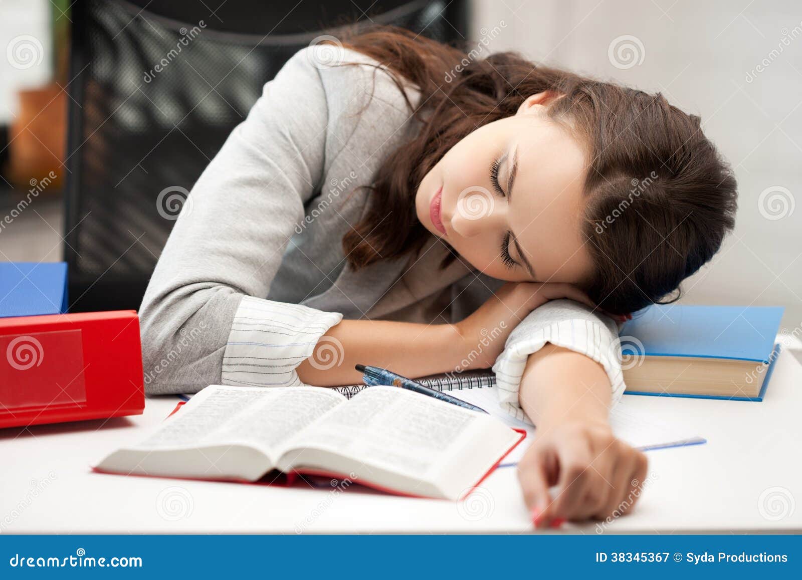 Bored and Tired Woman Sleeping on the Table Stock Image - Image of ...