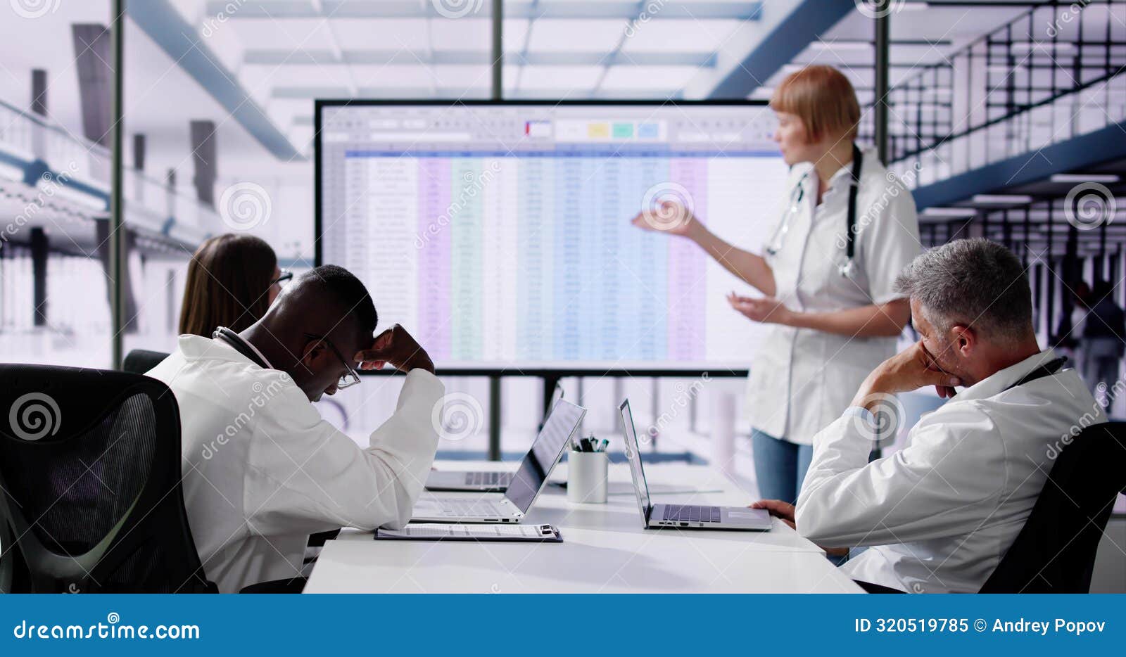 Bored Unhappy Doctors at Medical Training Presentation Stock Image ...