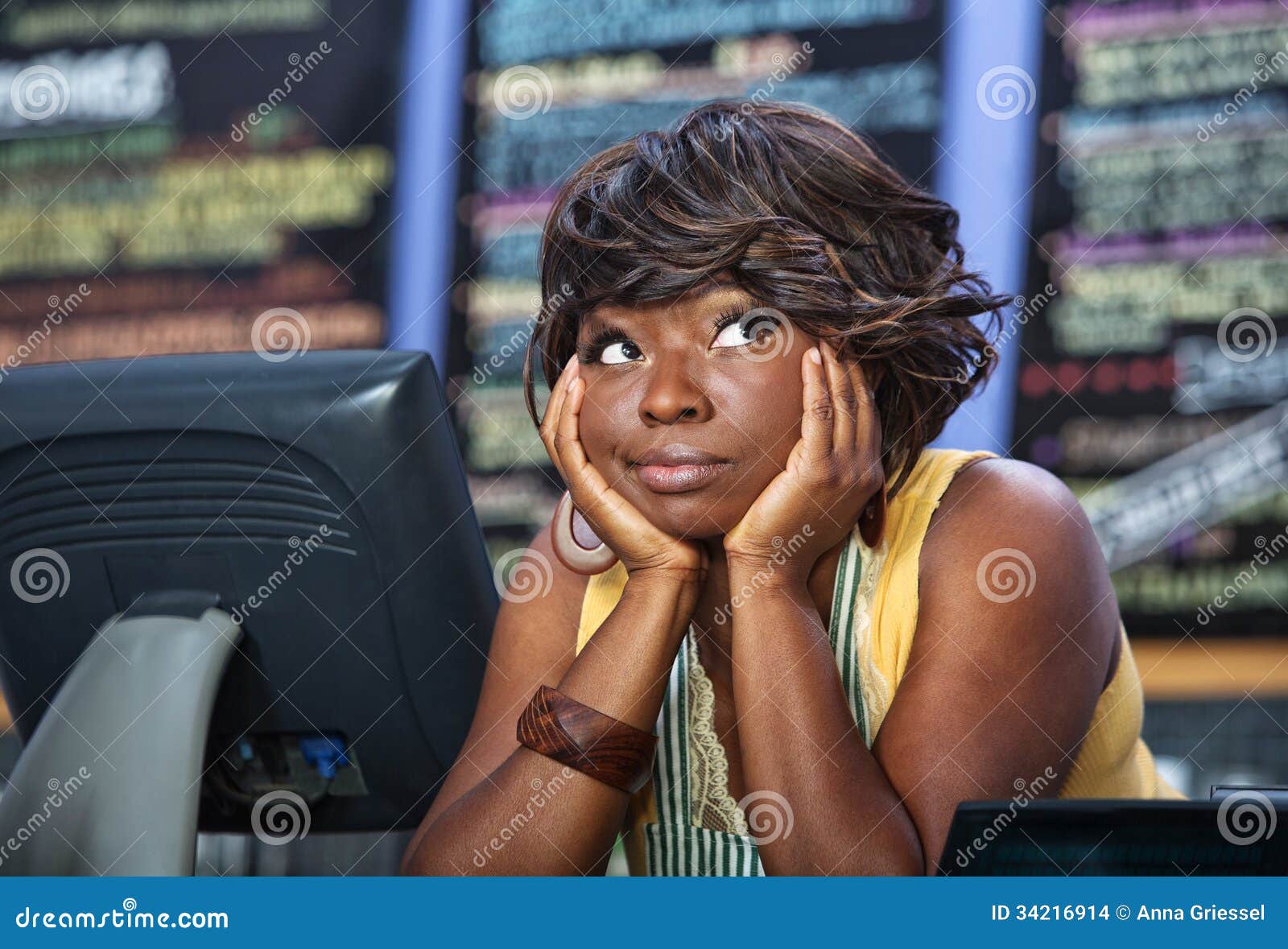 Bored Waitress Looking Up stock photo. Image of cheeks - 34216914