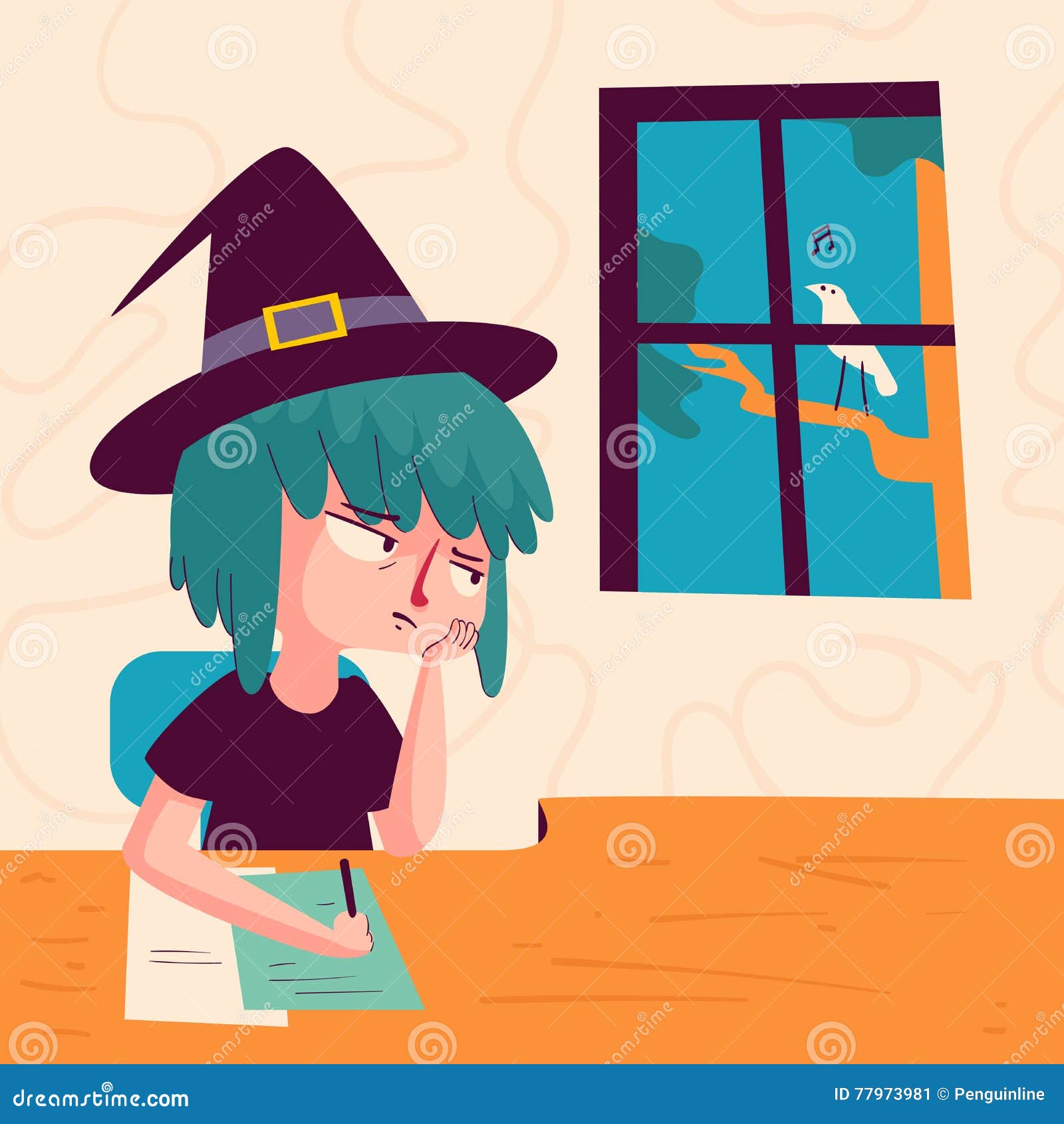 Bored Witch Looking Out of Window Stock Vector - Illustration of ...