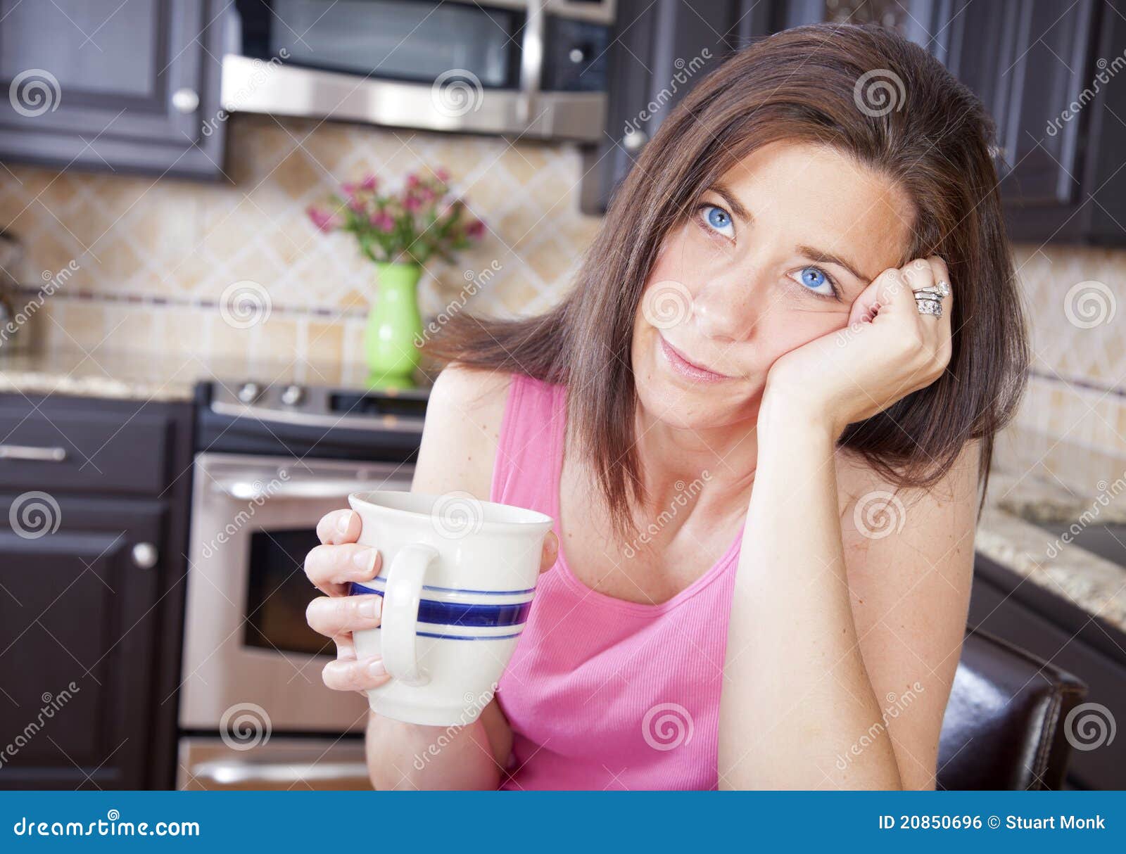 Bored woman stock photo. Image of lonely, holding, kitchen - 20850696