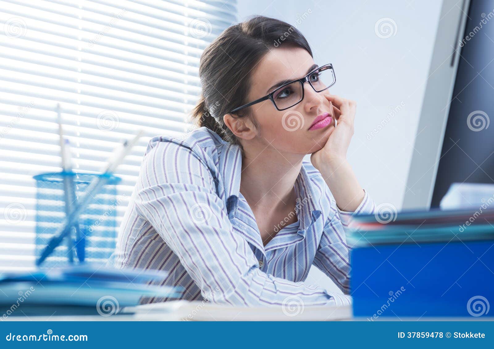 Bored woman at office stock photo. Image of desk, person - 37859478