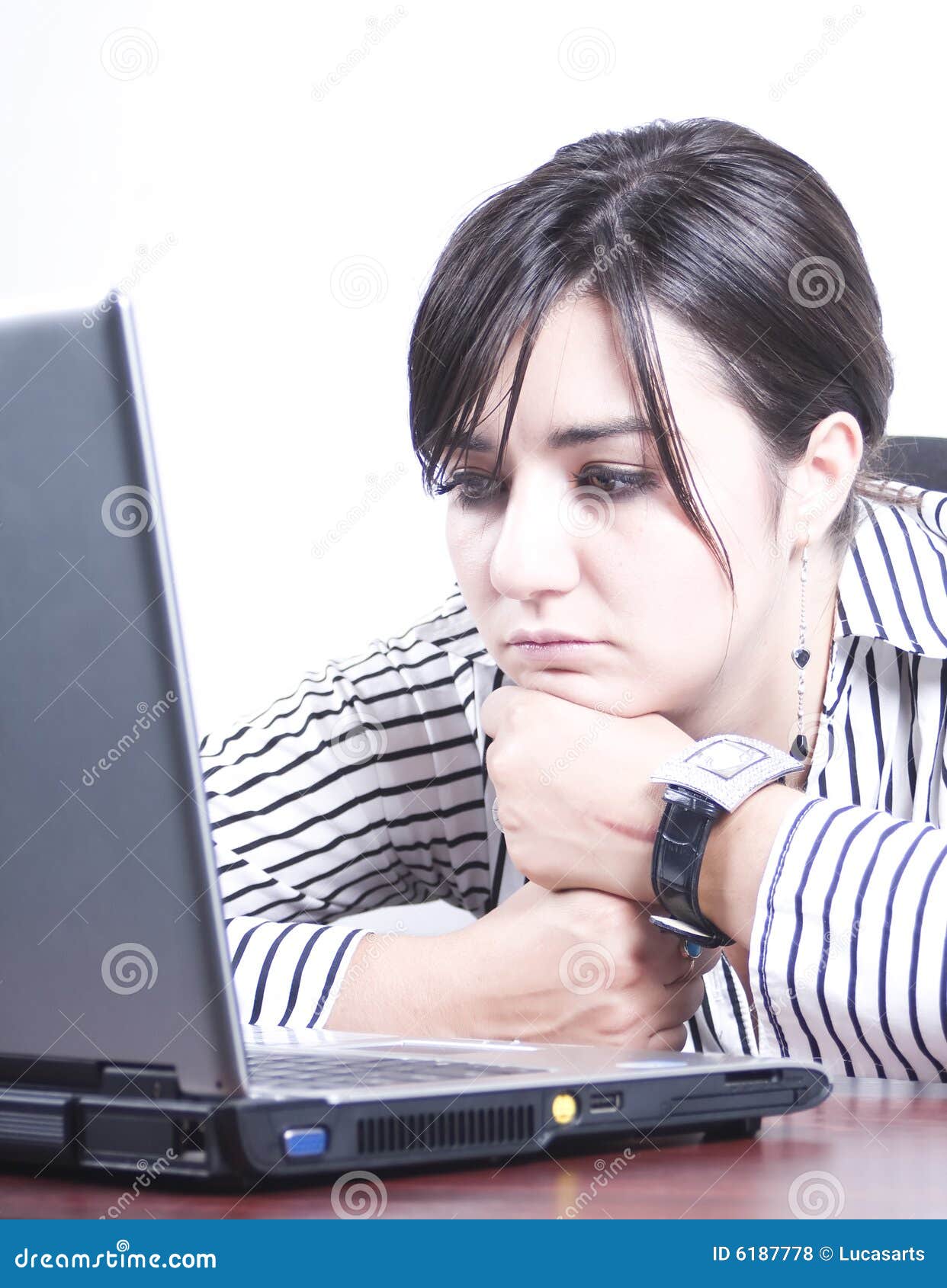 Bored woman at work stock photo. Image of chin, gaze, isolated - 6187778