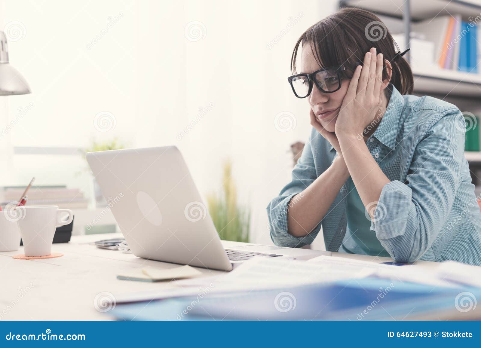 Bored Woman Working with Her Laptop Stock Image - Image of laptop ...