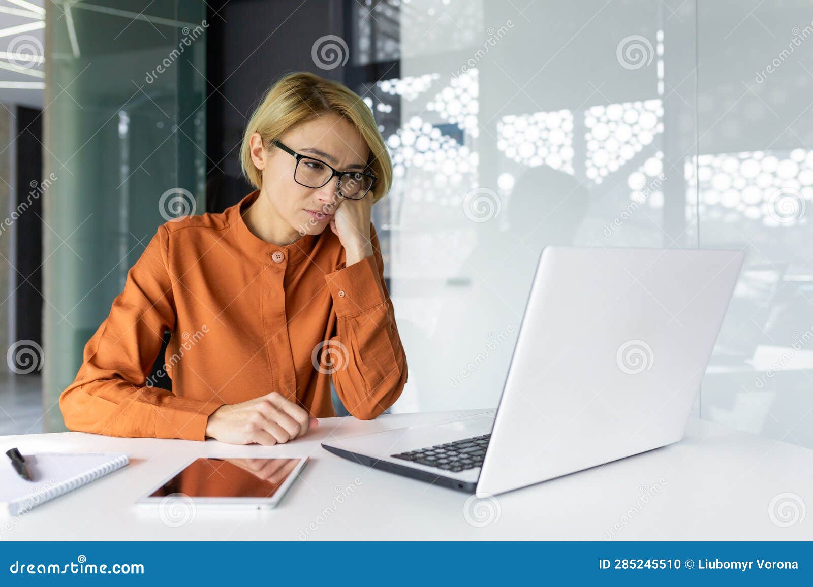 Bored Woman Working Inside Office at Workplace, Boring Routine Work in ...