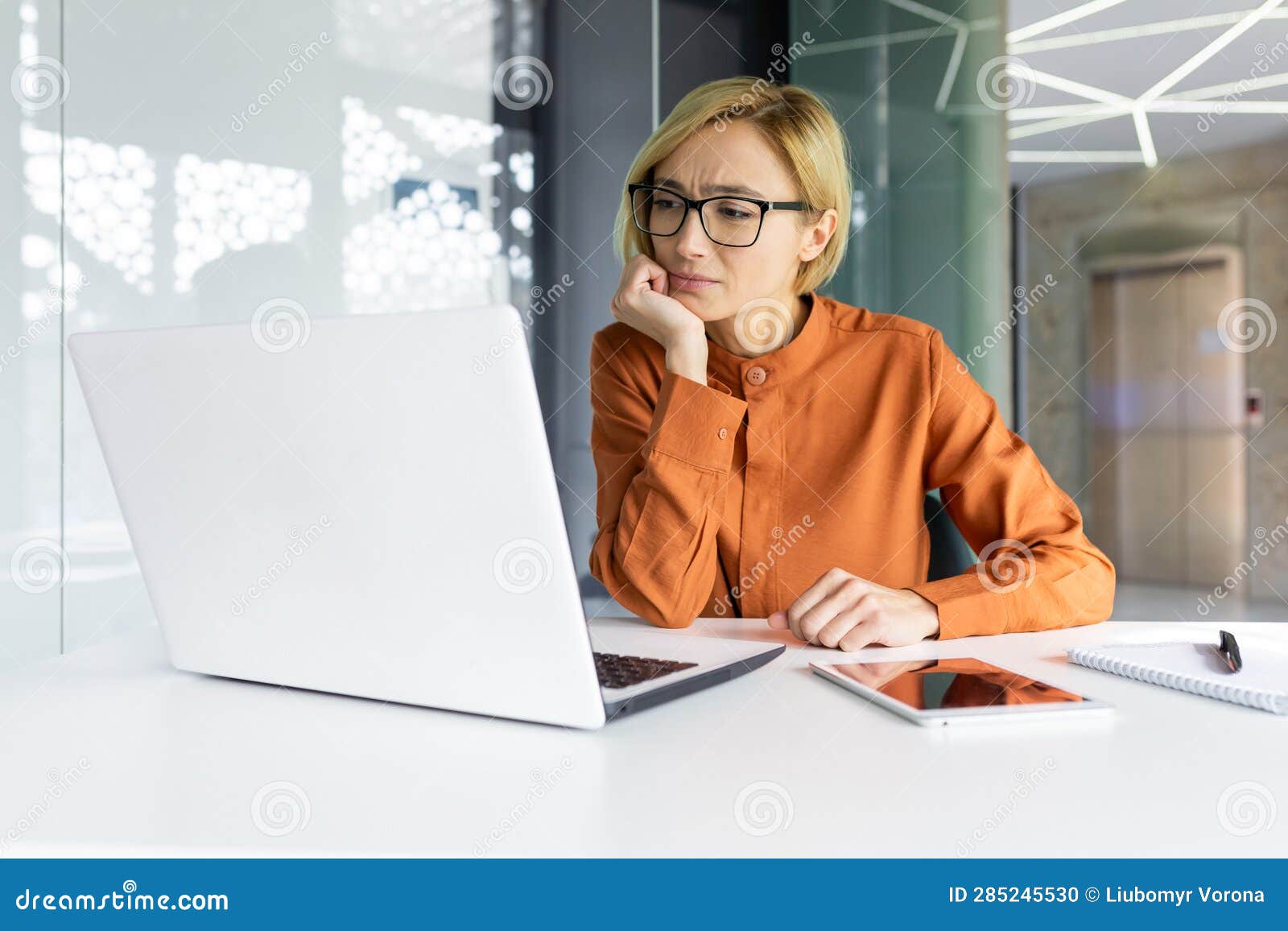 Bored Woman Working Inside Office at Workplace, Boring Routine Work in ...
