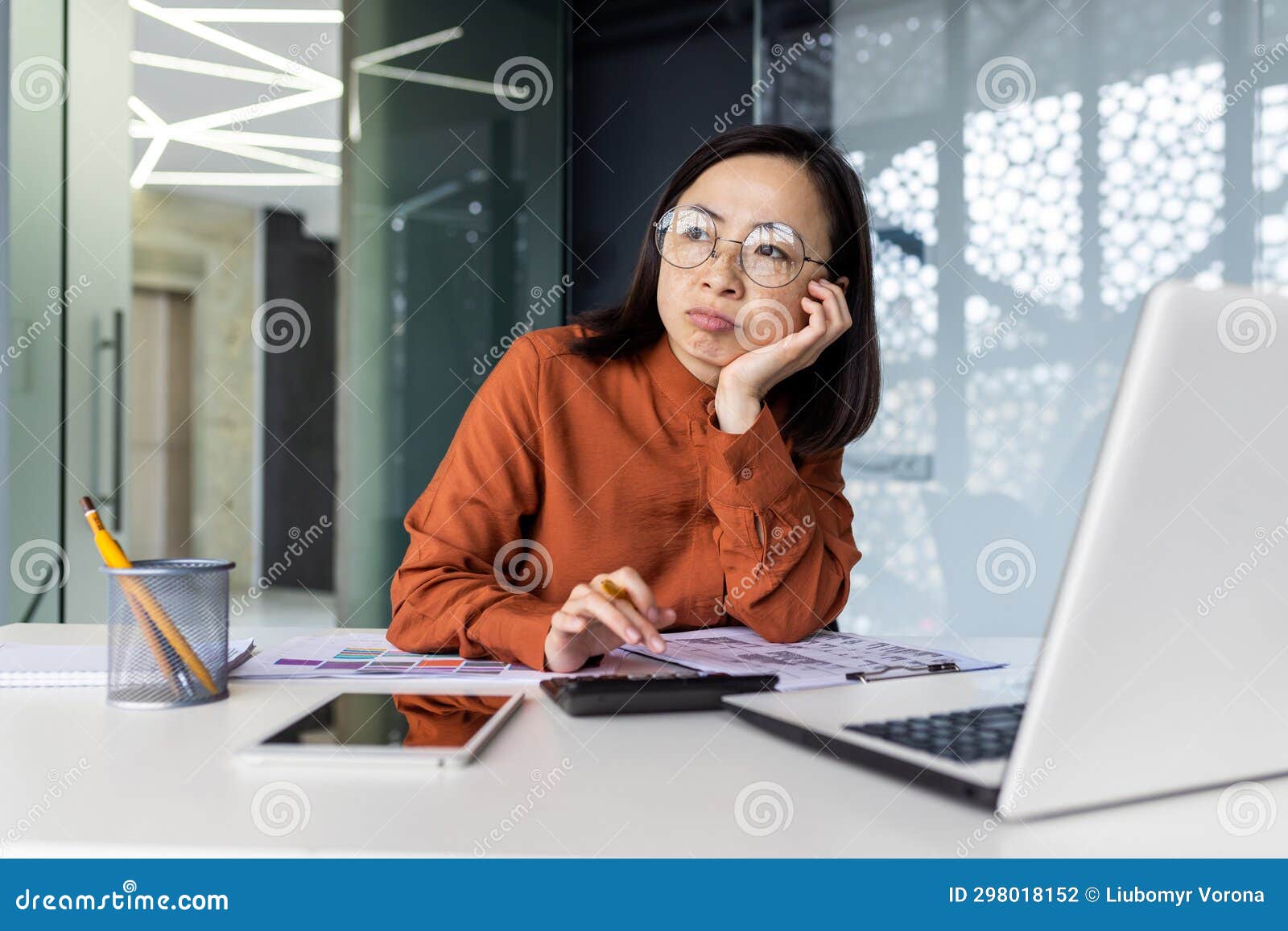 Bored Woman at Workplace Inside Office at Workplace, Boring Current ...