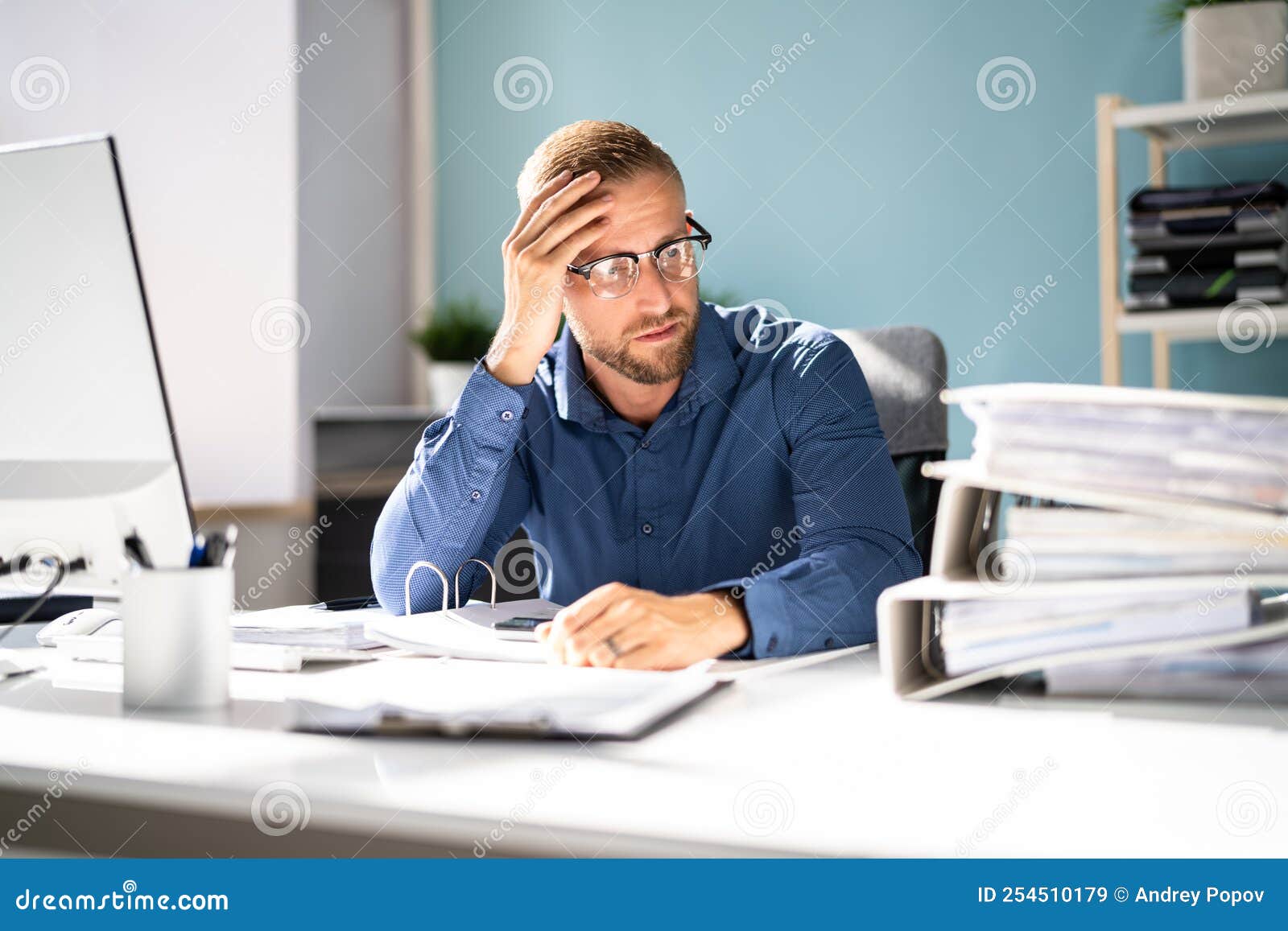 Bored Workaholic Accountant Businessman Stock Image - Image of hangover ...