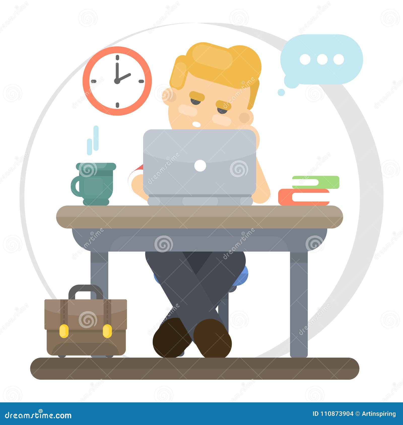 Bored Man Working With Computer, Lazy Guy Procrastinating At Workplace ...