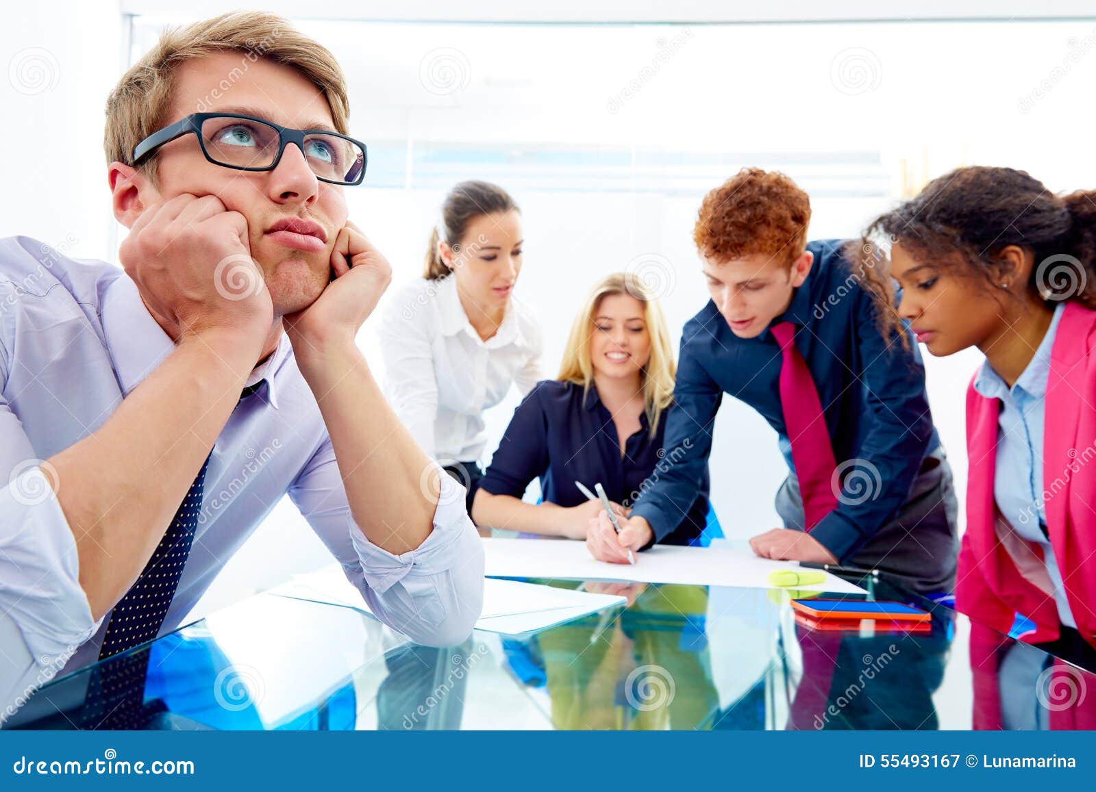 Bored Young Executive Gesture Multi Ethnic Meeting Stock Image - Image ...