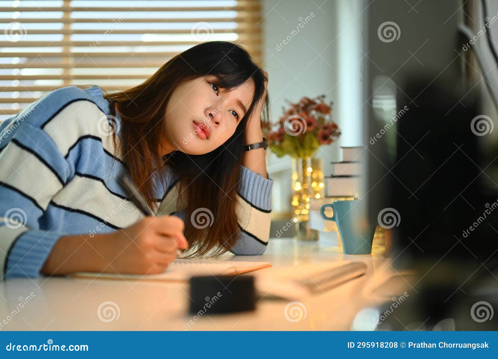 Bored Young Female University Student Frustrated about Study Computer ...