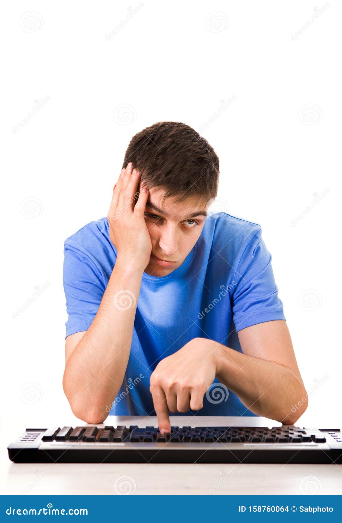 Bored Man with a Keyboard stock photo. Image of apathy - 158760064