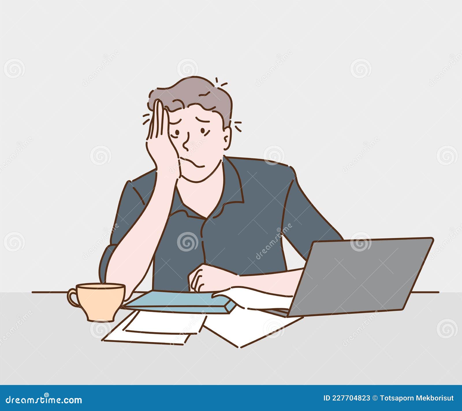 Bored Young Man at the Desk with Tired Expressions. Stock Vector ...
