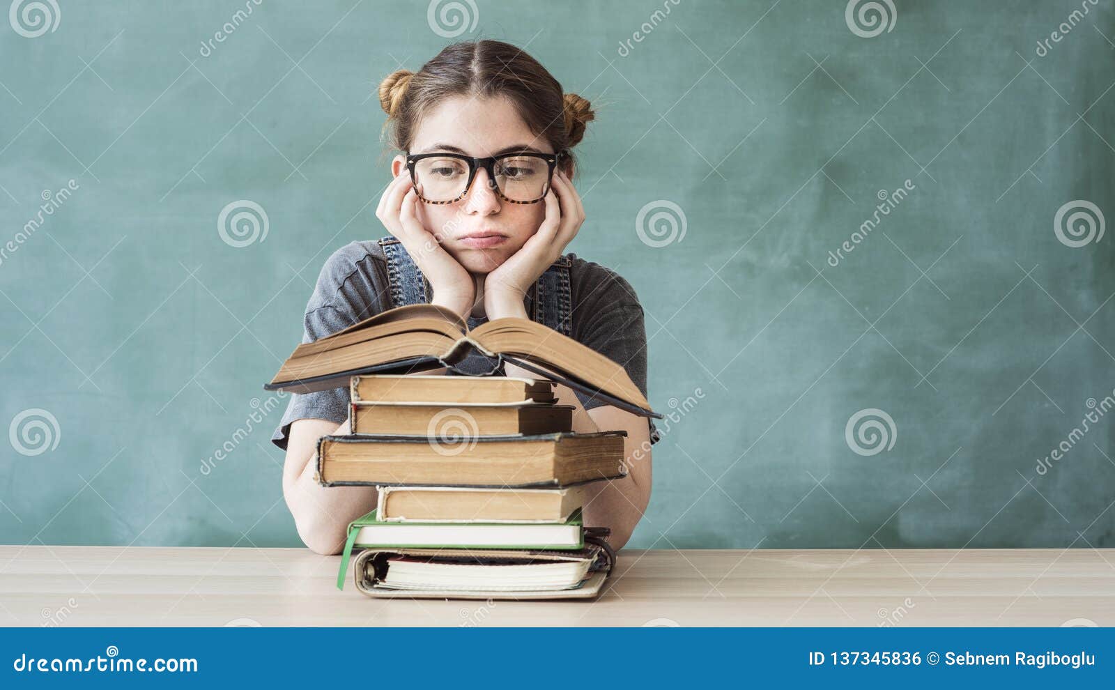 Bored Young Student Girl with Books Stock Photo - Image of stressed ...