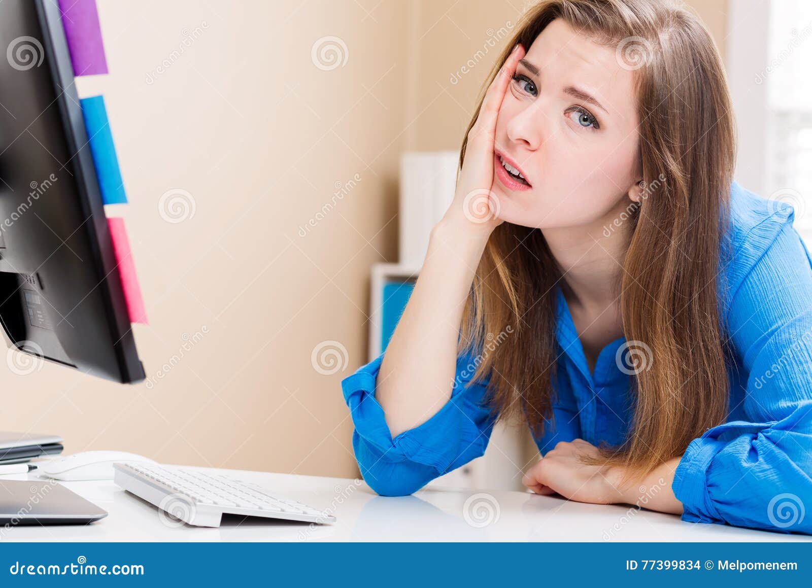 Bored Young Woman Sitting in Front of the Computer Stock Photo - Image ...