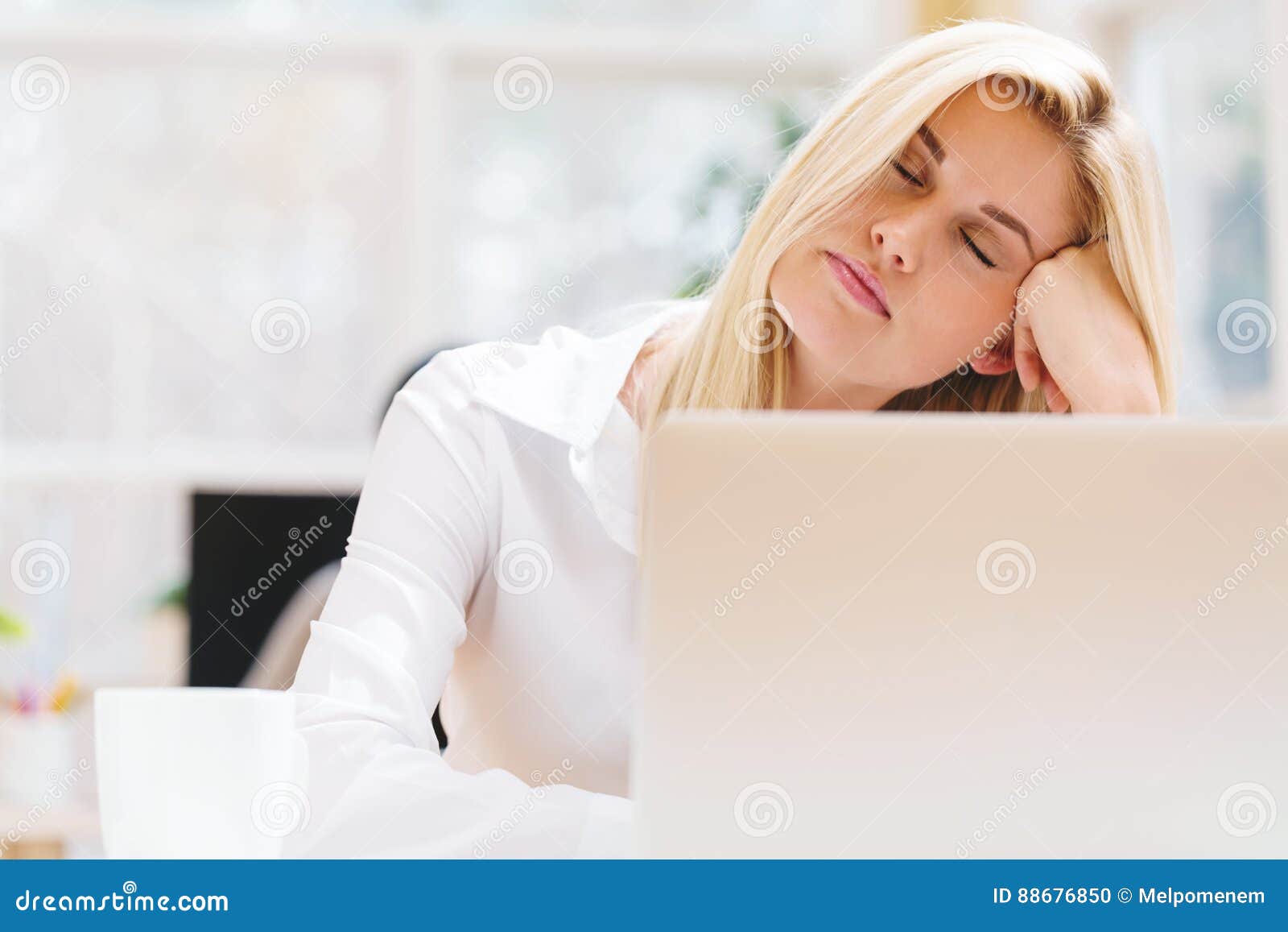 Bored Young Woman Sitting at Her Desk Stock Photo - Image of smart ...