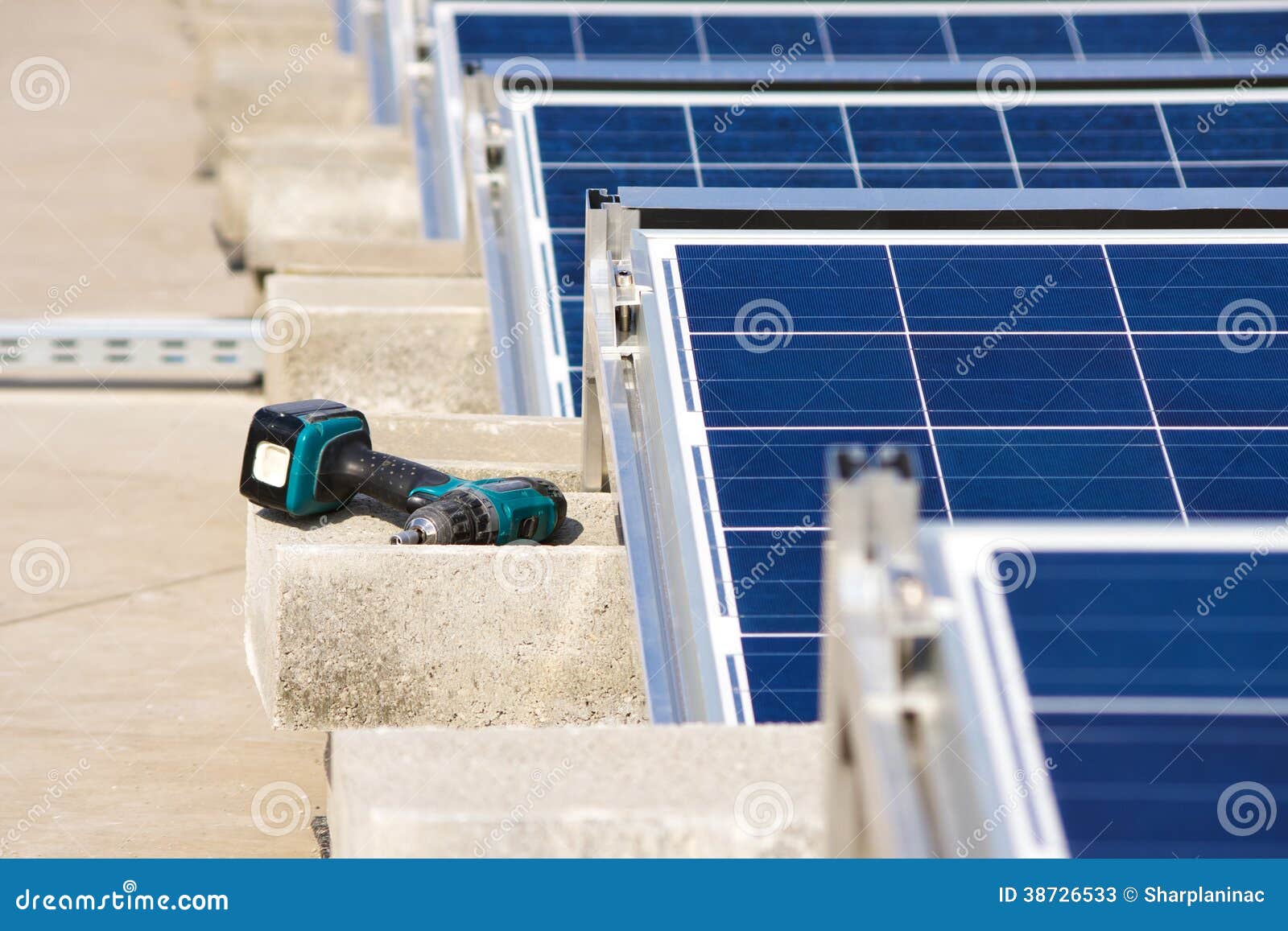 Borer by the Solar Panel Flat Roof Construction Stock Image - Image of ...