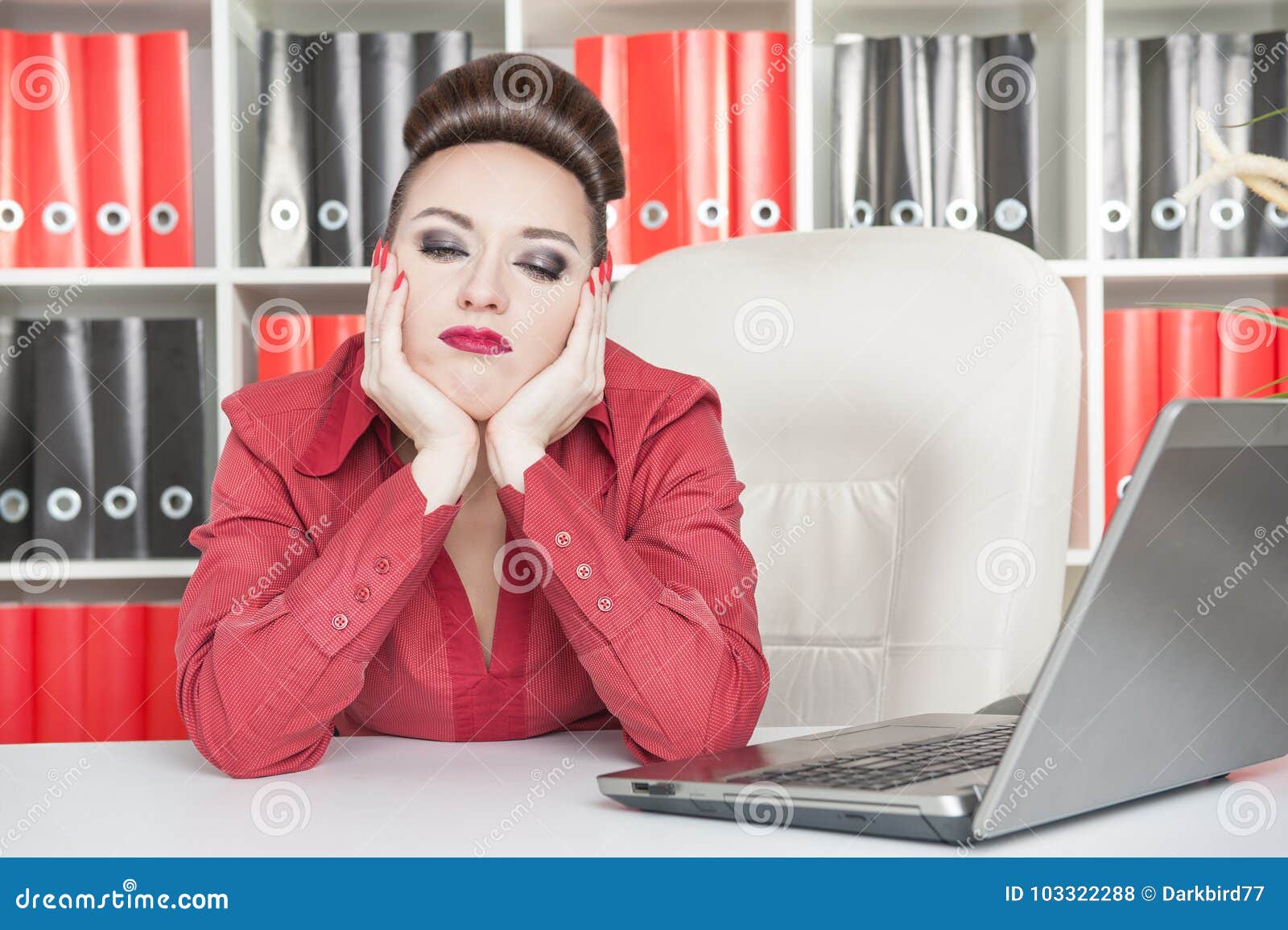Boring Business Woman Working at Office Stock Photo - Image of computer ...