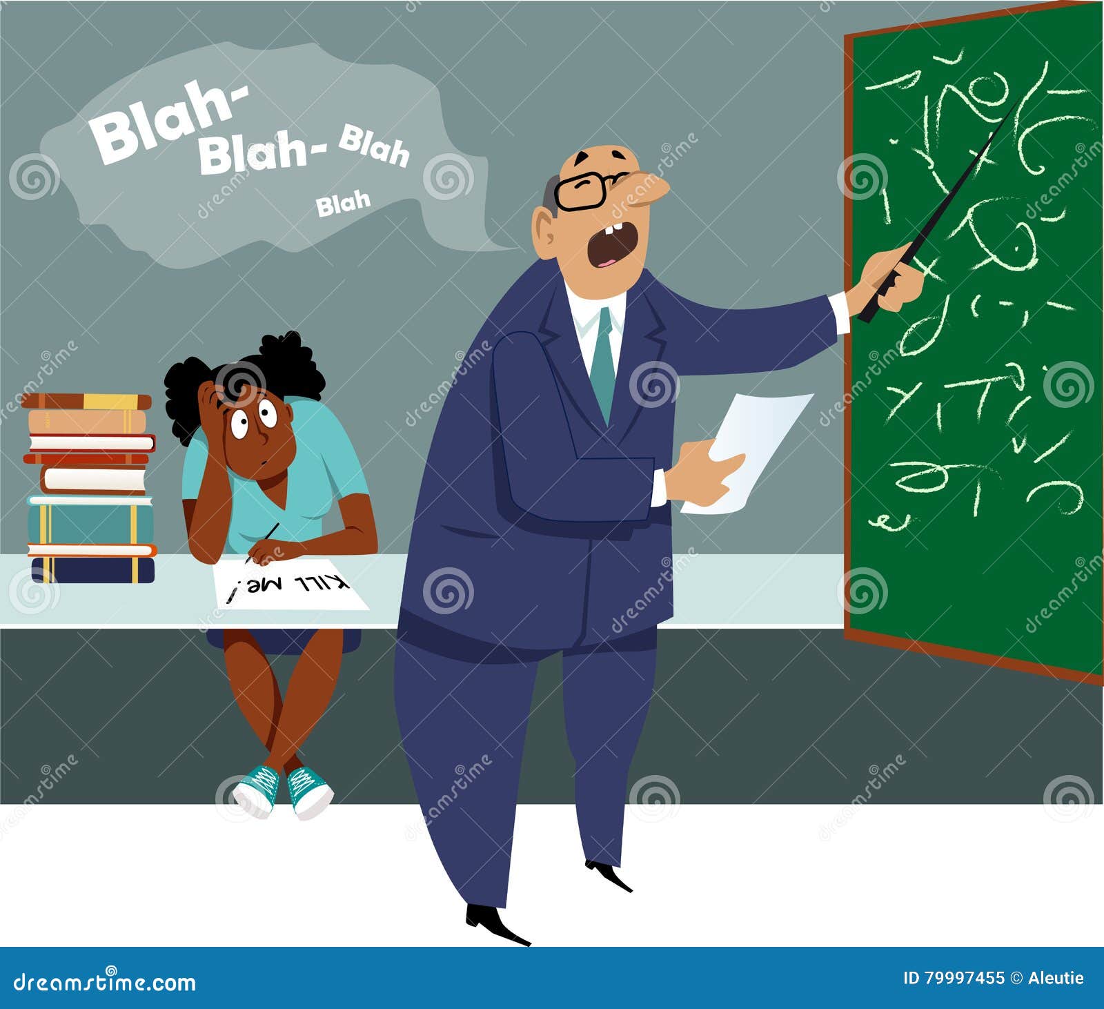 Bored Student Sitting At Desk In Classroom, Schoolboy Studying At ...