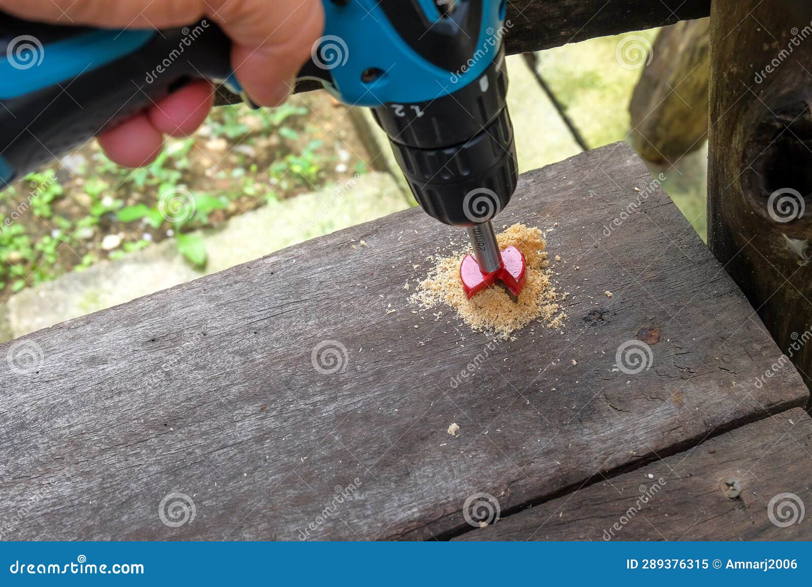 Boring Cylindrical Hole into Wood, Bit Drilling a Hole Stock Image ...