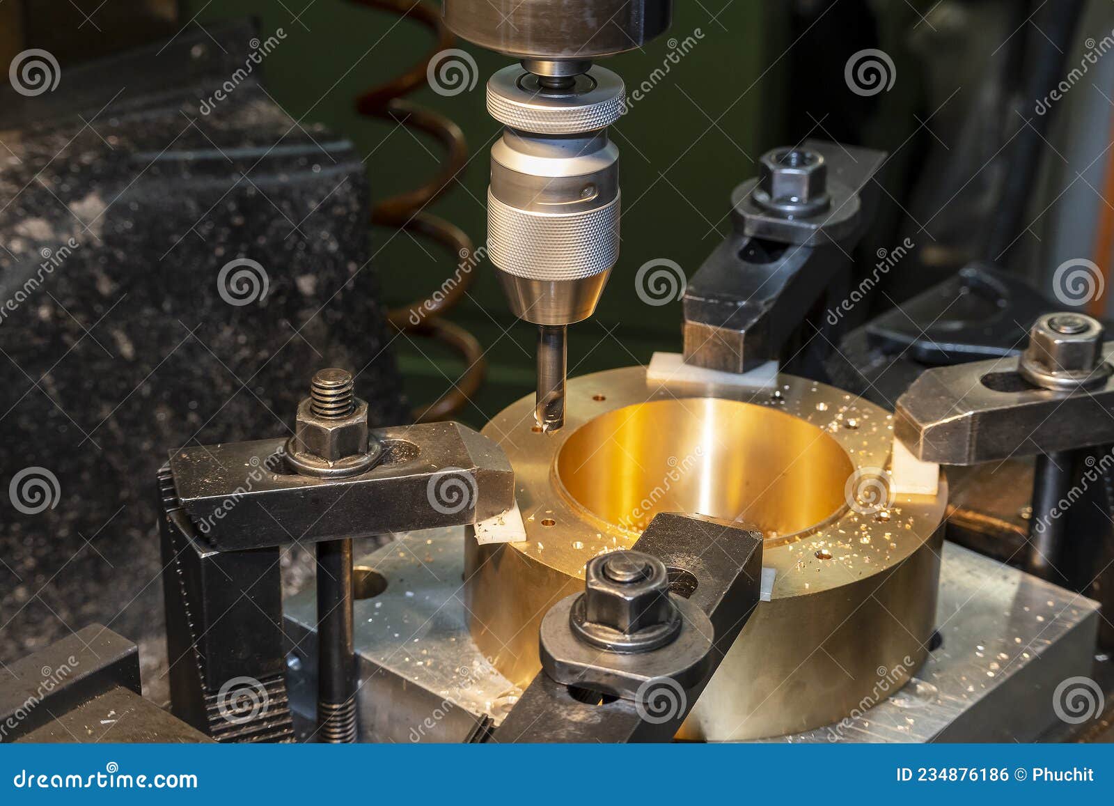 The Boring Operation the Brass Part with NC Milling Machine Stock Photo ...