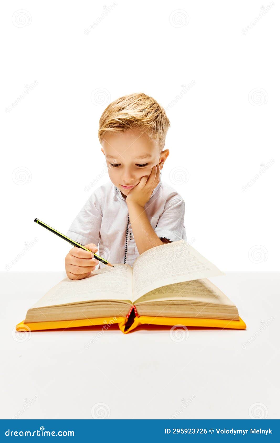 Boring Pupil, Boy of Elementary Class Sitting with Opened Book, Doing ...