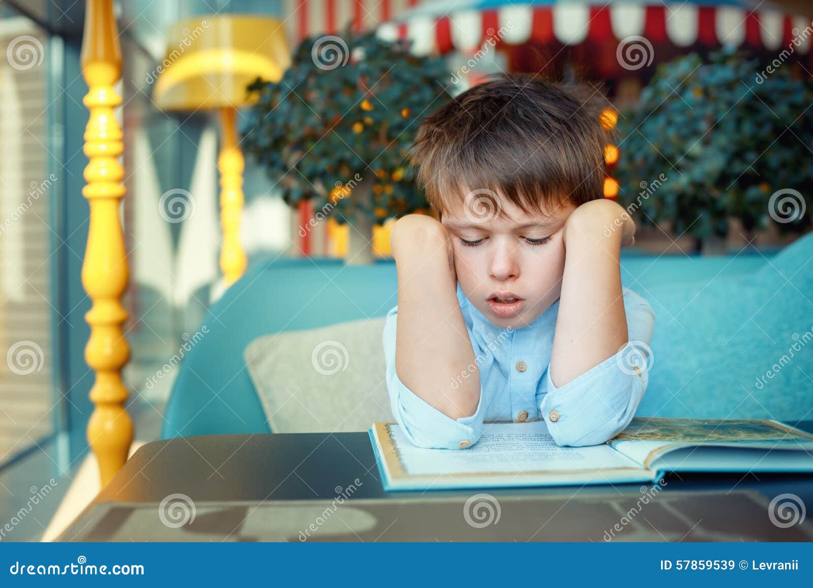 Boring and Tired Little Boy Reading Book Stock Image - Image of bored ...