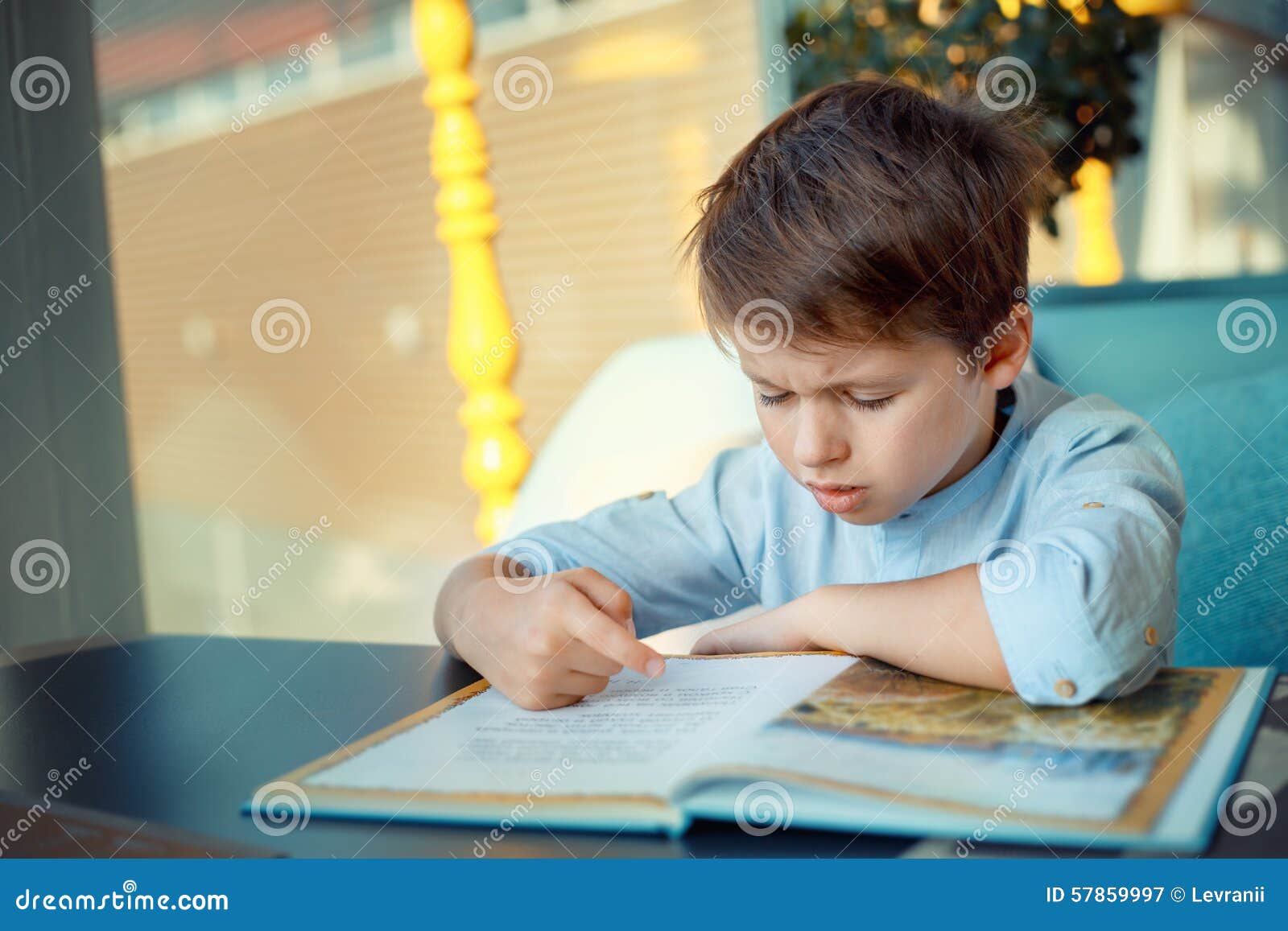 Boring and Tired Little Boy Reading Book Stock Image - Image of ...