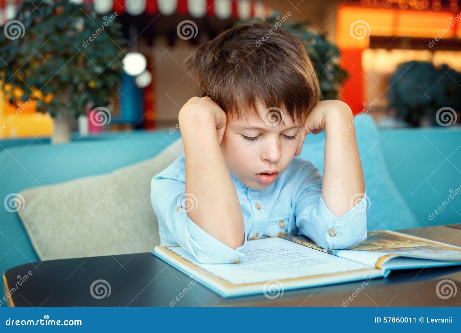 Boring and Tired Little Boy Reading Book Stock Image - Image of ...