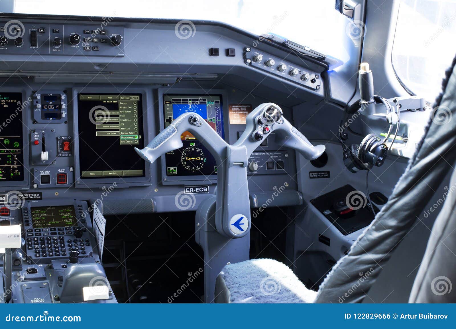 Inside View Of A Embraer Erj 190 Aircraft Cockpit The First Officer Place Editorial Photo