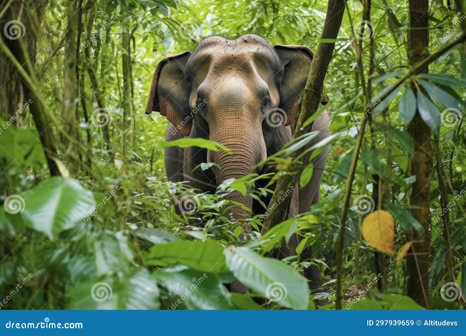 Bornean Elephant Browsing in Dense Jungle Foliage Stock Image - Image ...