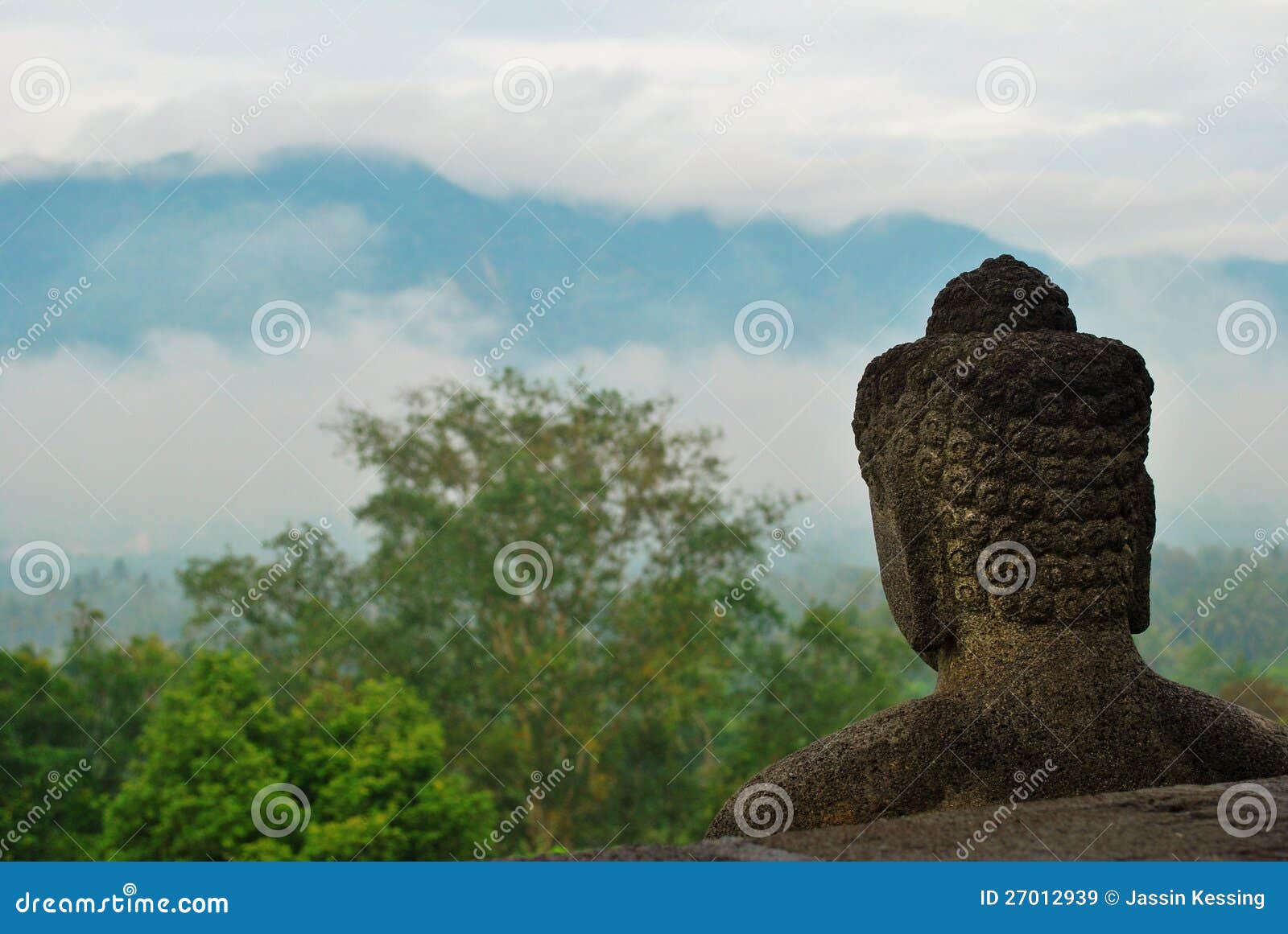 Borobudur Buddha Statue Overlooking the Landscape Stock Image - Image ...