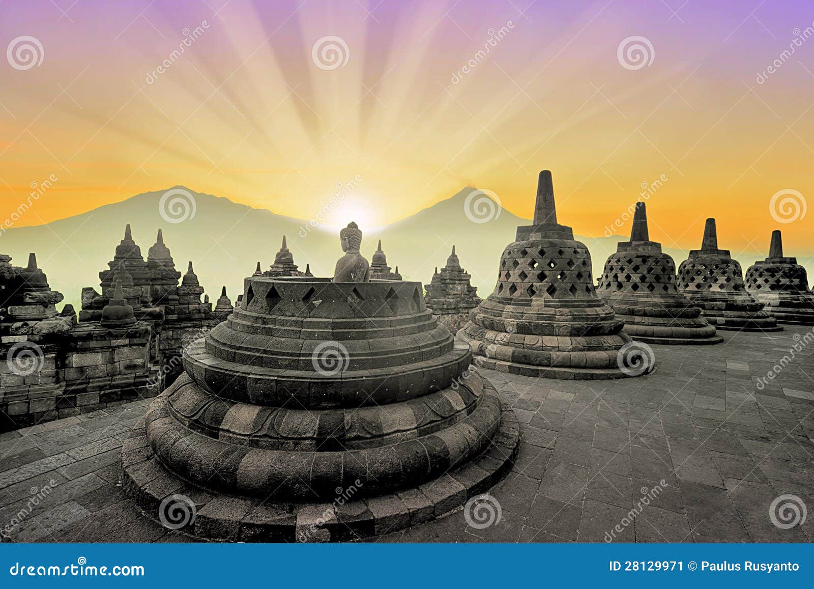 Borobudur Buddhist Temple at Sunrise Stock Image - Image of light ...