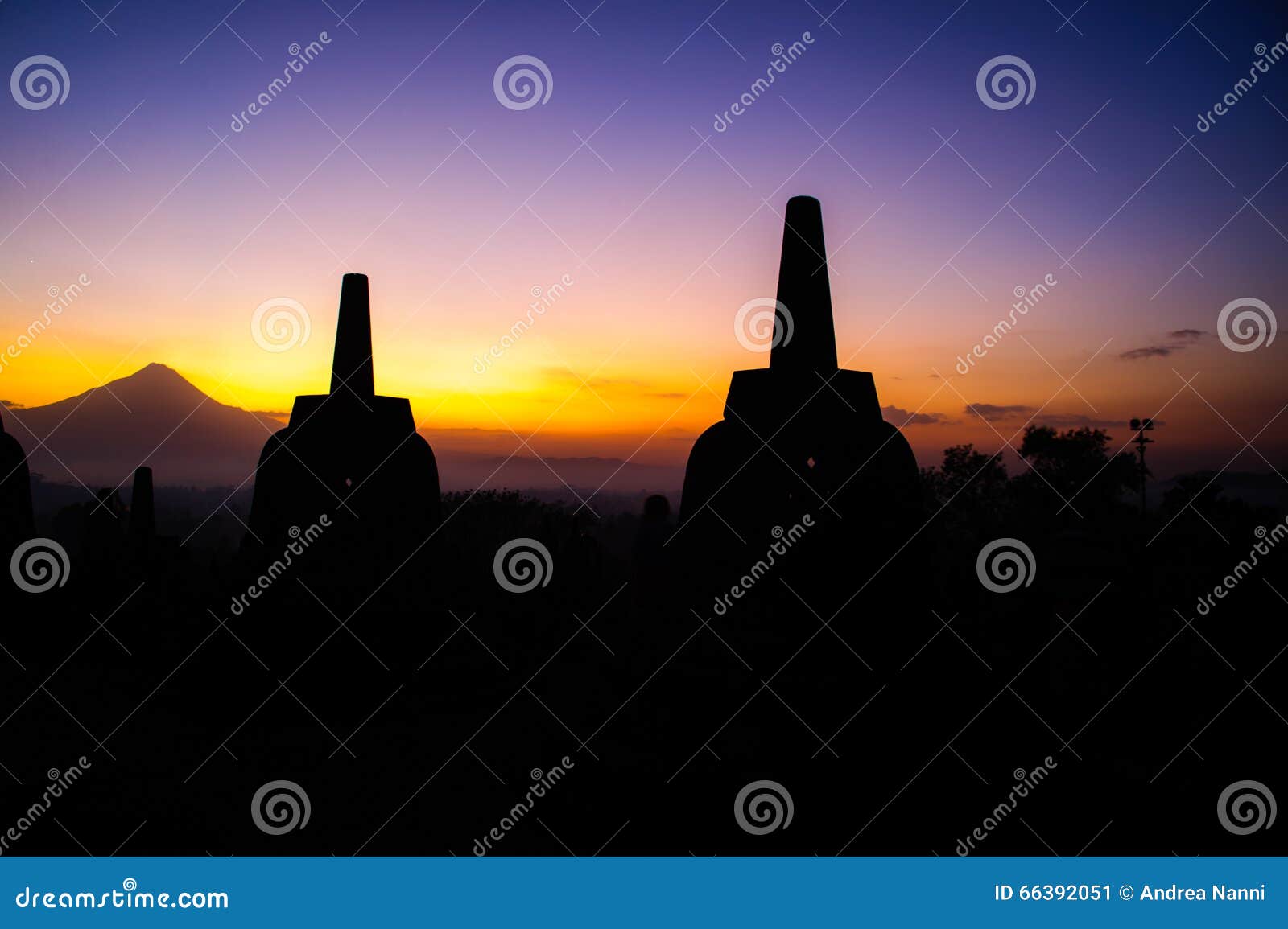 Borobudur Sunrise with Merapi Volcano Stock Image - Image of volcano ...