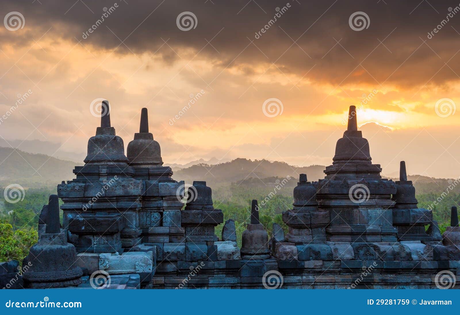 Borobudur Temple at Sunrise, Java, Indonesia Stock Image - Image of ...