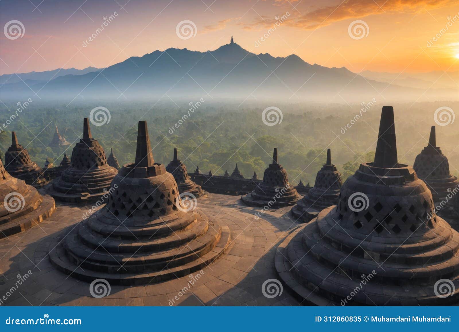 Sunrise At Prambanan Hindu Temple. Java, Indonesia. Amazing Sunrise At ...