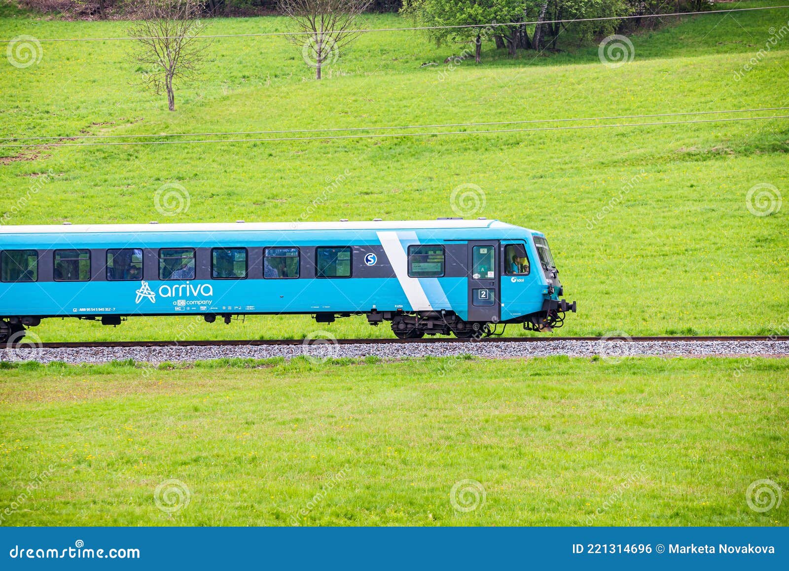 Borovnicka, Czech Republic - May 15, 2021. Blue Modern Train Going ...