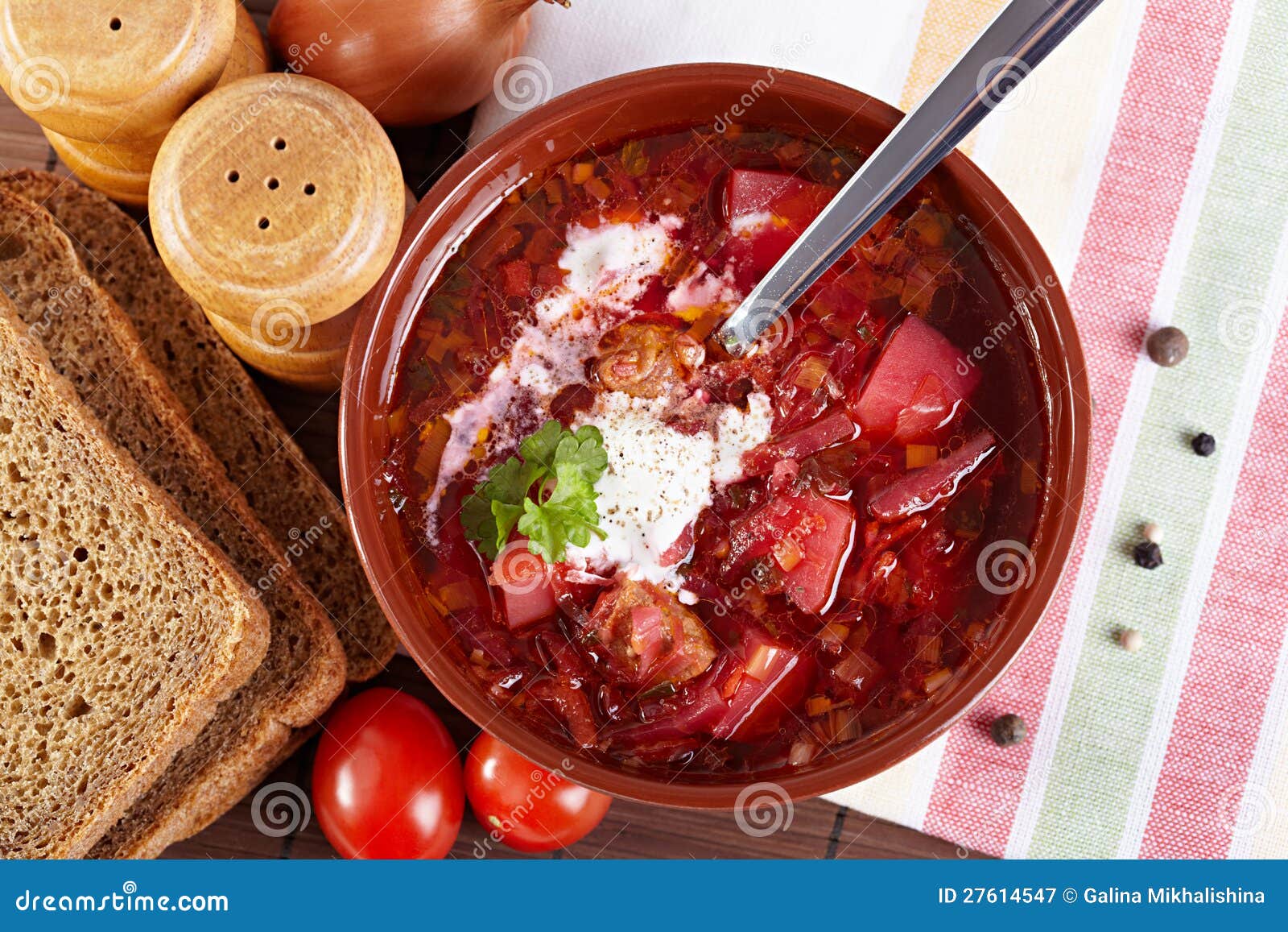 Borscht stock image. Image of kitchen, bread, cherry - 27614547