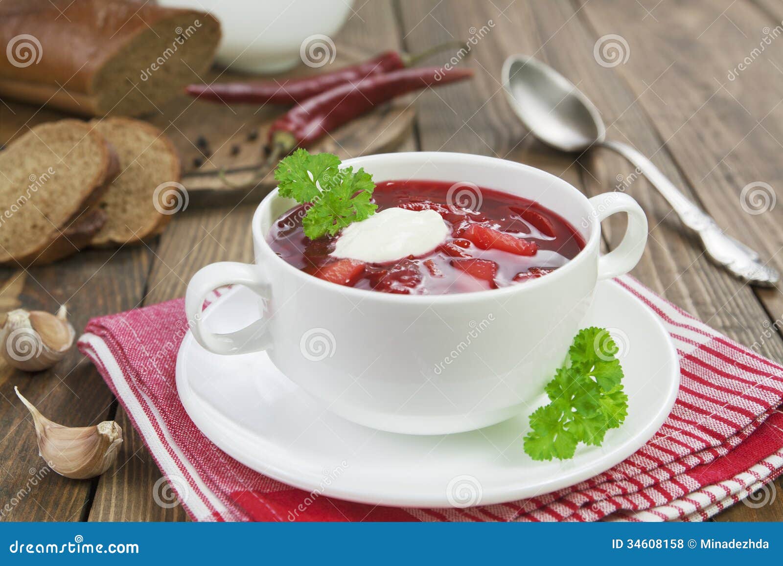 Borsh Russian Traditional Dish Stock Photo - Image of herbs, beets ...