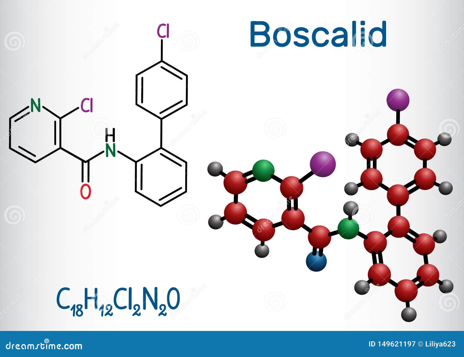Boscalid Fungicide Molecule. 3D Rendering. Atoms Are Represented As ...