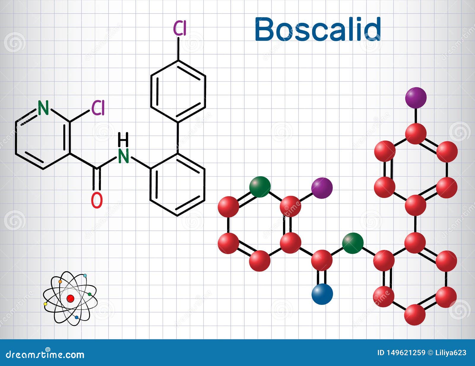 Boscalid Fungicide Molecule. 3D Rendering. Atoms Are Represented As ...