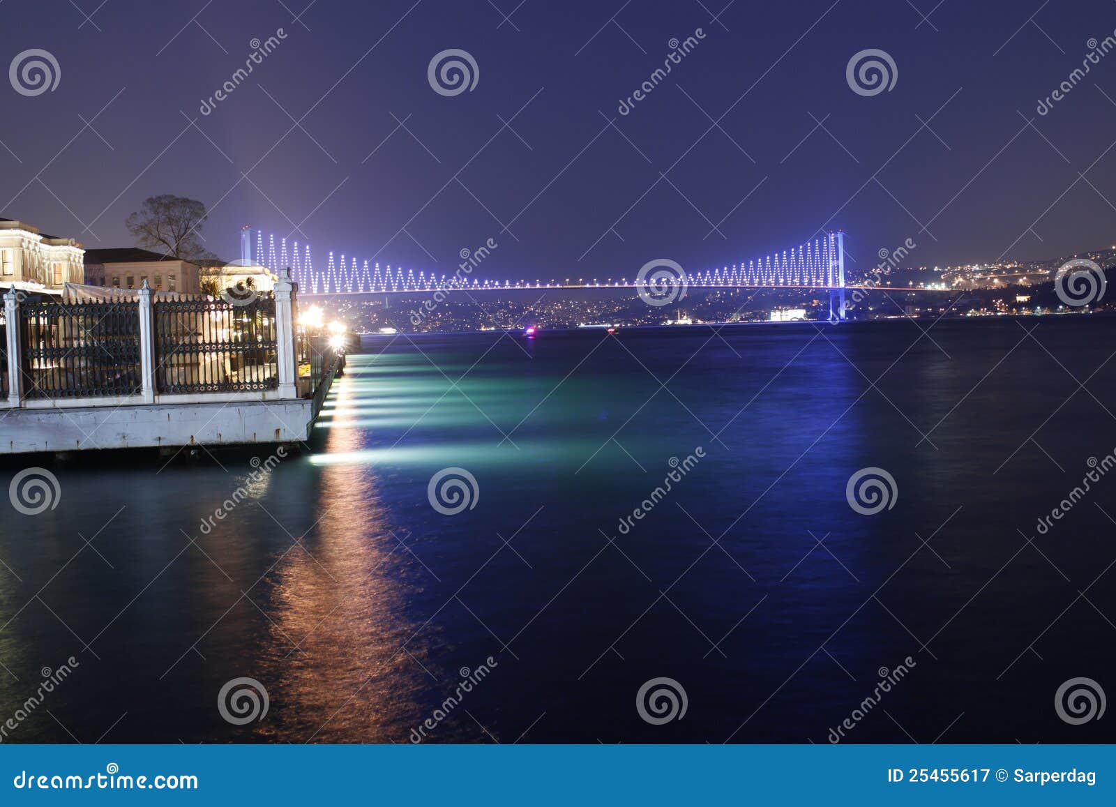 Bosphorus Bridge at night stock image. Image of blue - 25455617