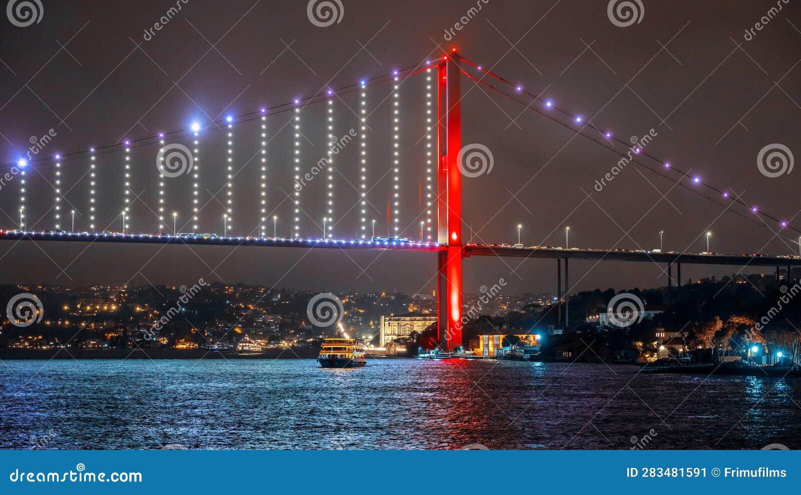 Bosphorus Bridge at Night in Istanbul, Turkey Stock Image - Image of ...