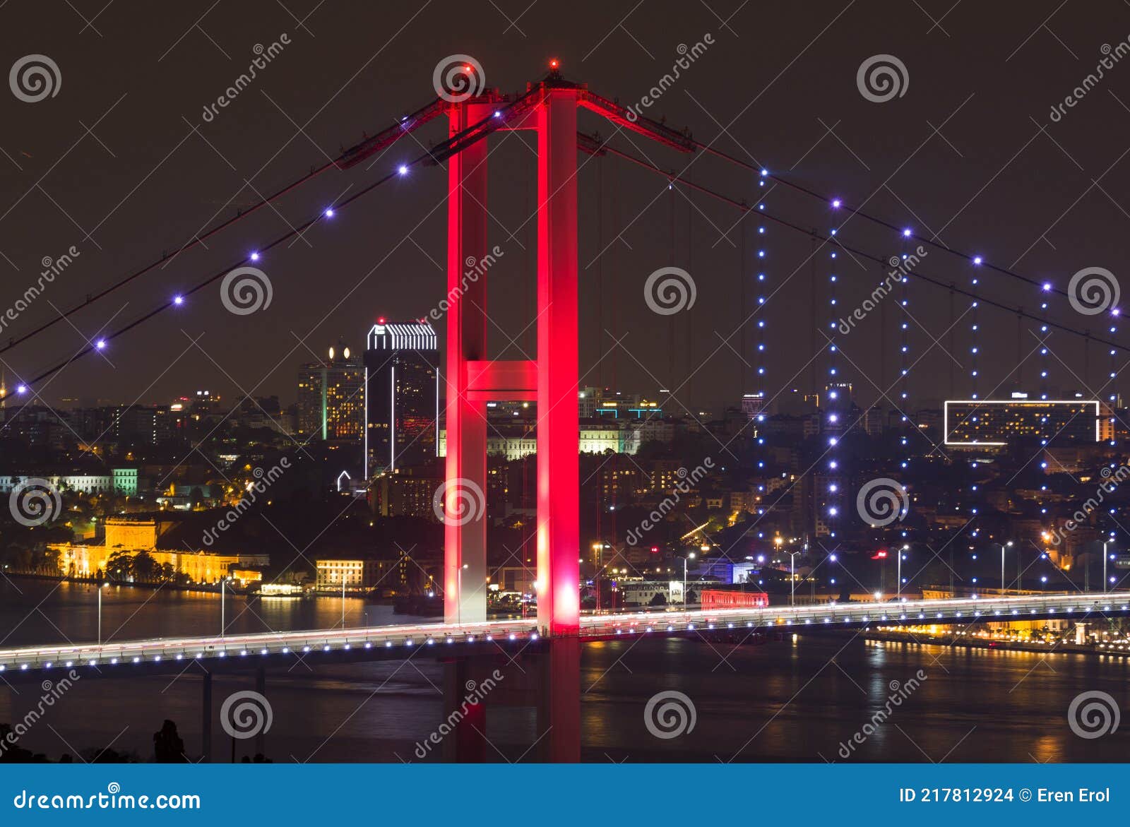 Bosphorus Bridge in Night editorial stock image. Image of turkey ...
