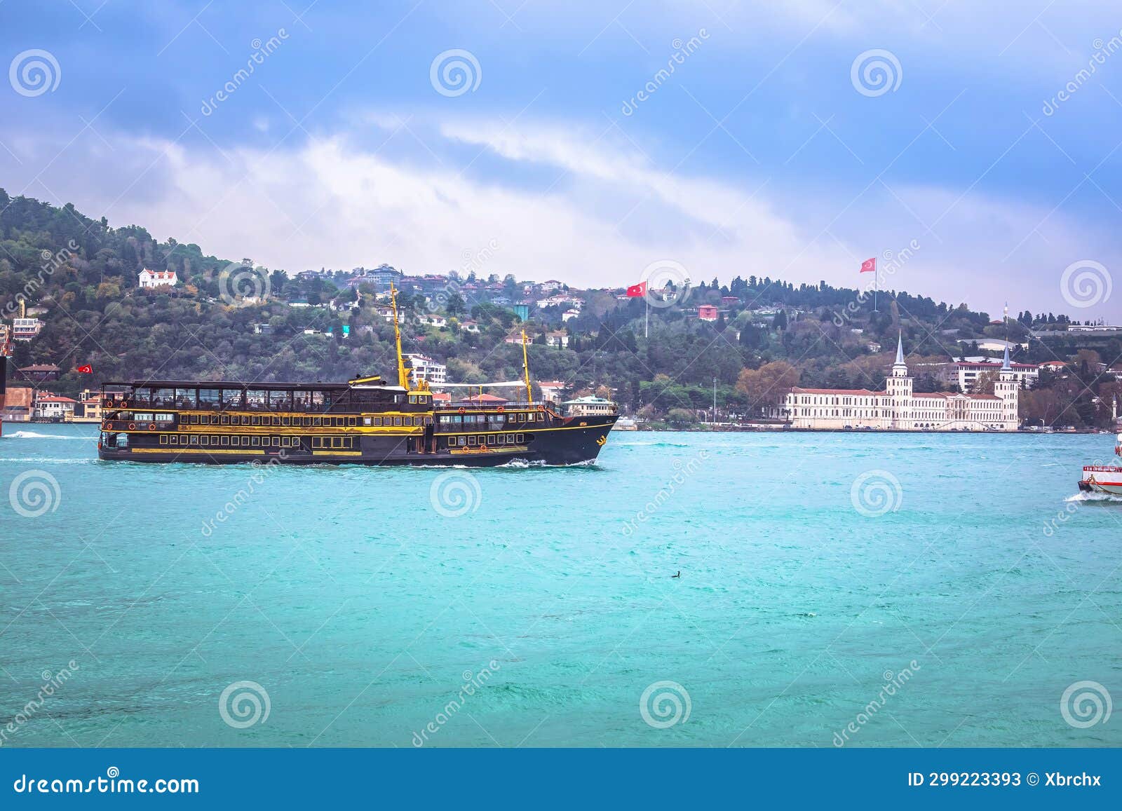 Istanbul Waterfront Panorama From The Bosphorus, Historic Mosque And ...