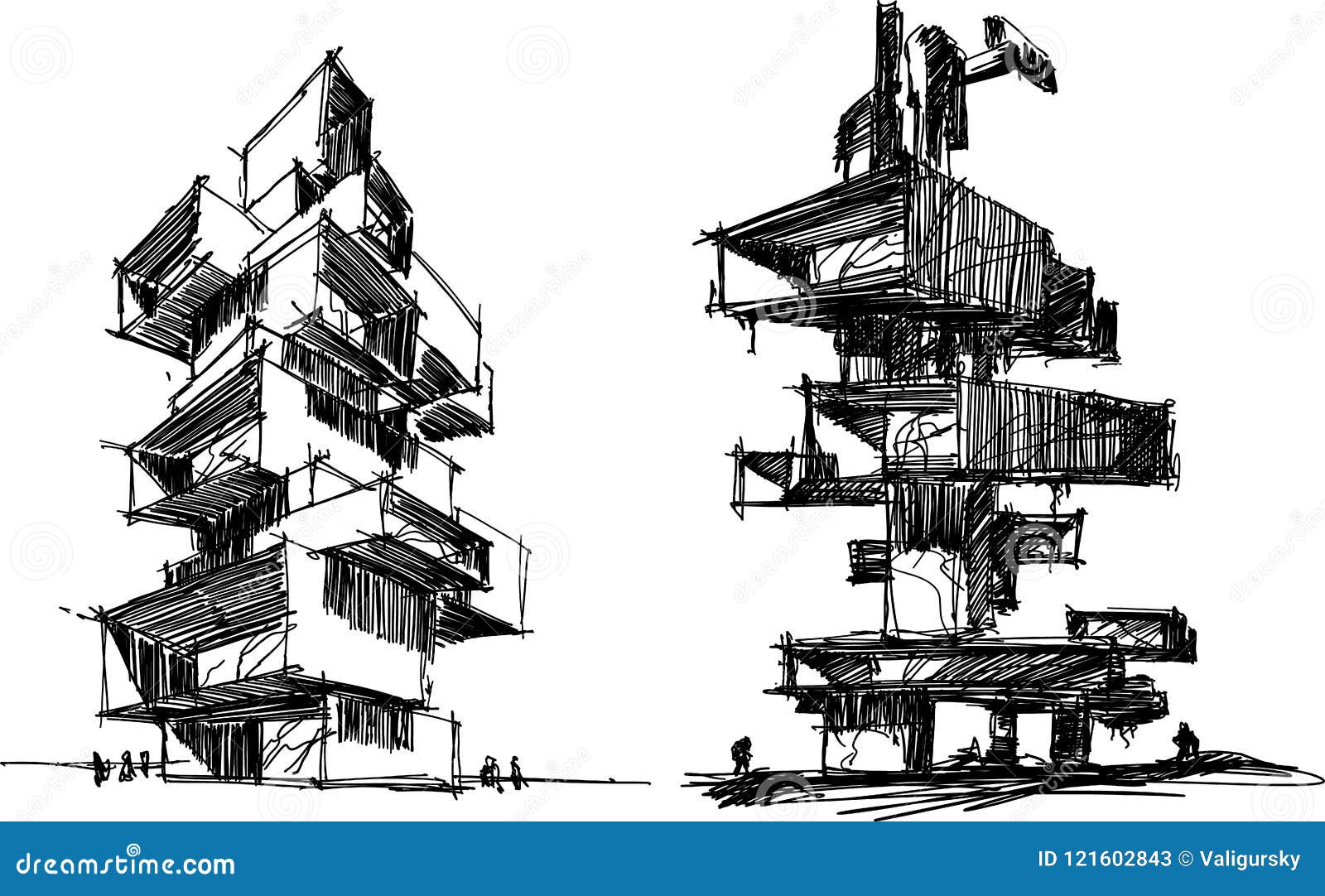 Bosquejo Arquitectónico De Dos Edificios Abstractos Modernos ...