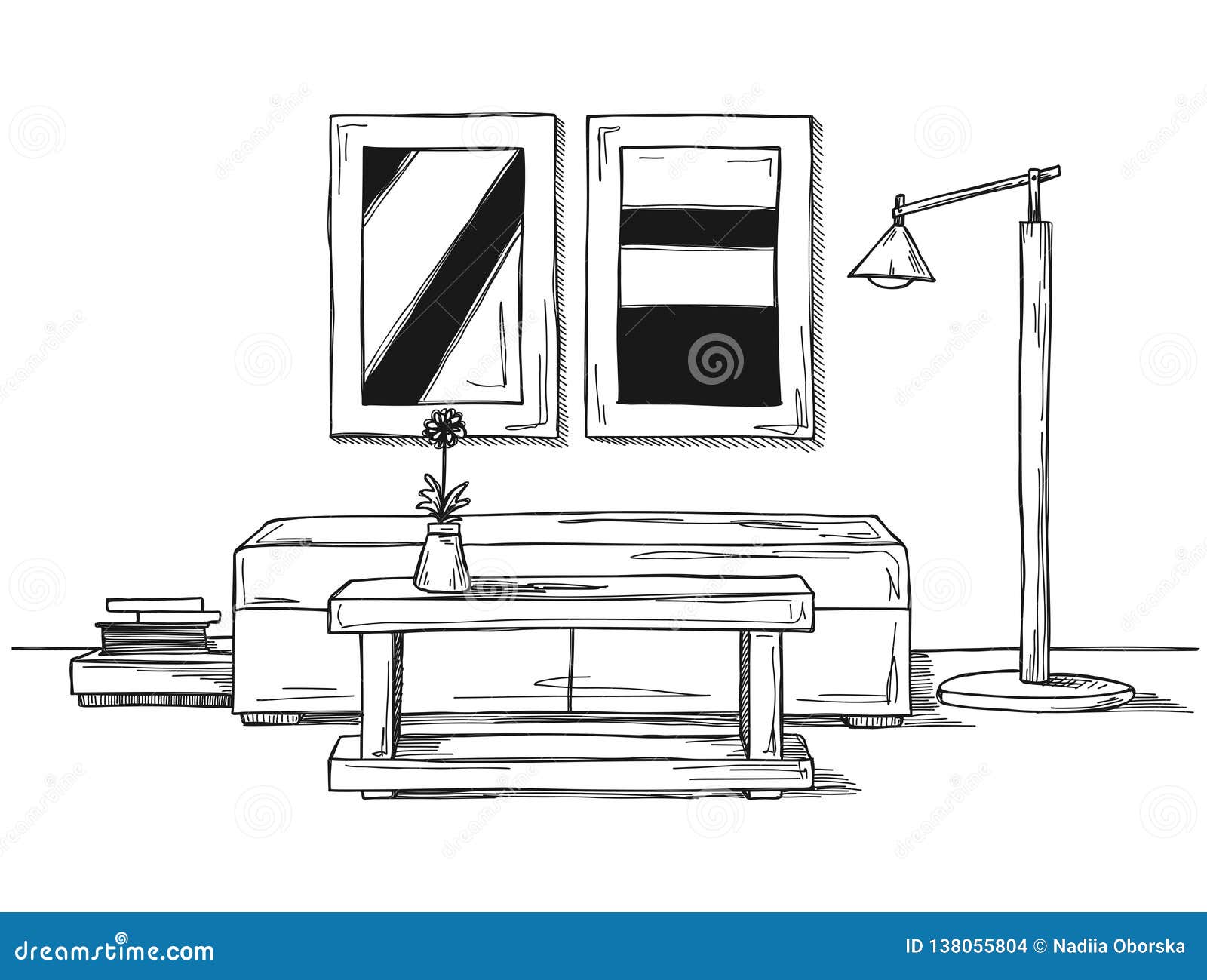 Bosquejo Linear De Un Interior Stock de ilustración - Ilustración de ...