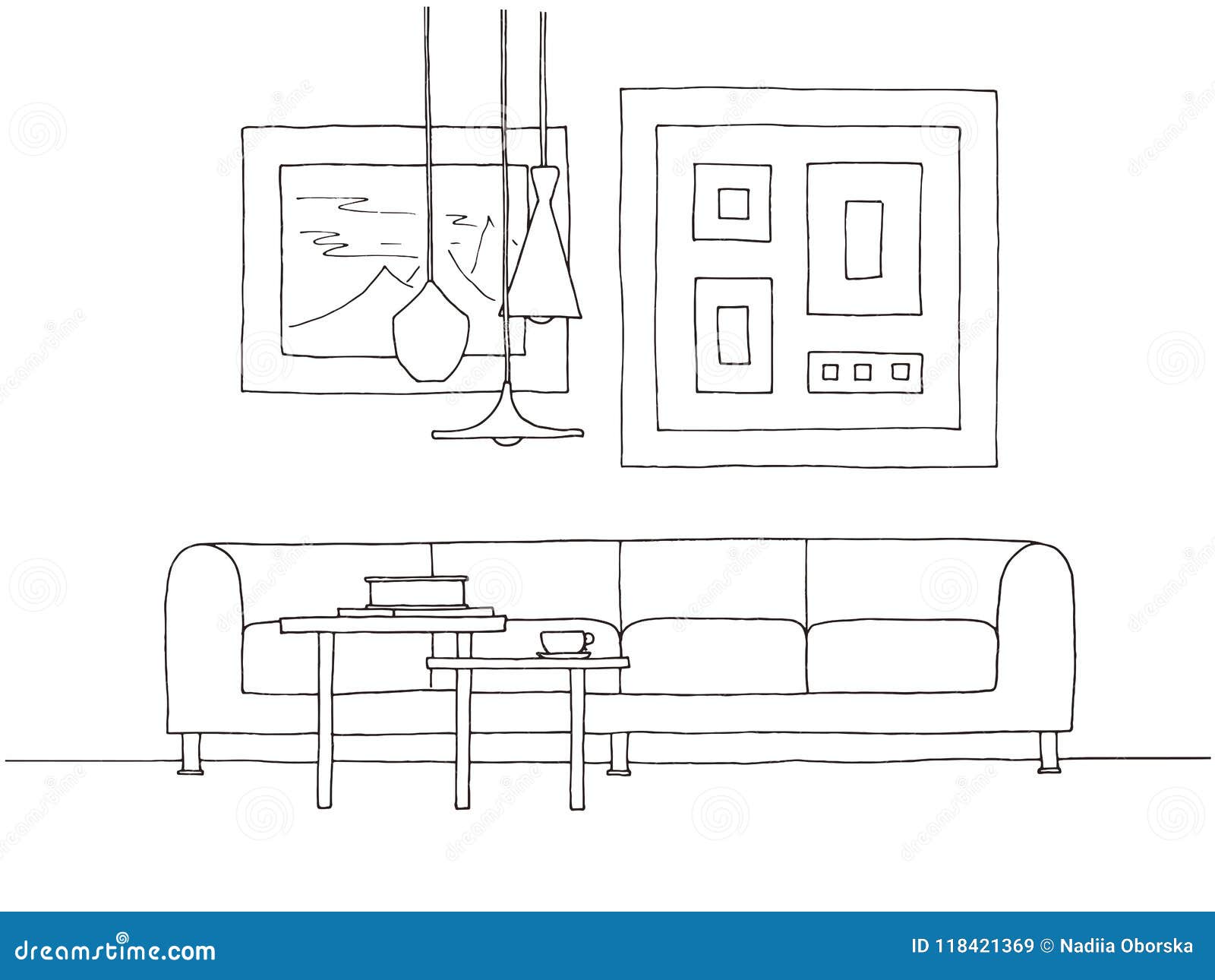 Bosquejo Linear De Un Interior Ejemplo Dibujado Mano Del Vector De ...