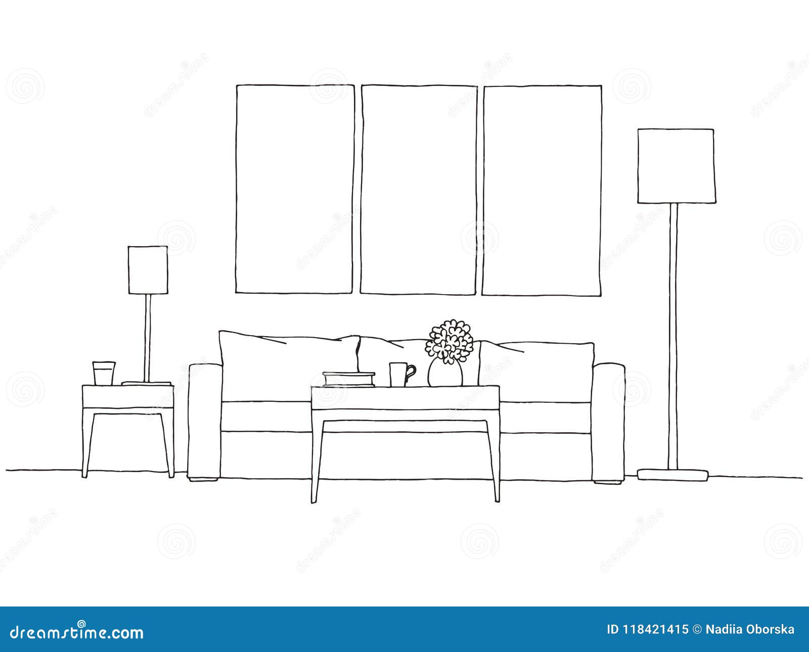 Bosquejo Linear De Un Interior Ejemplo Dibujado Mano Del Vector De ...